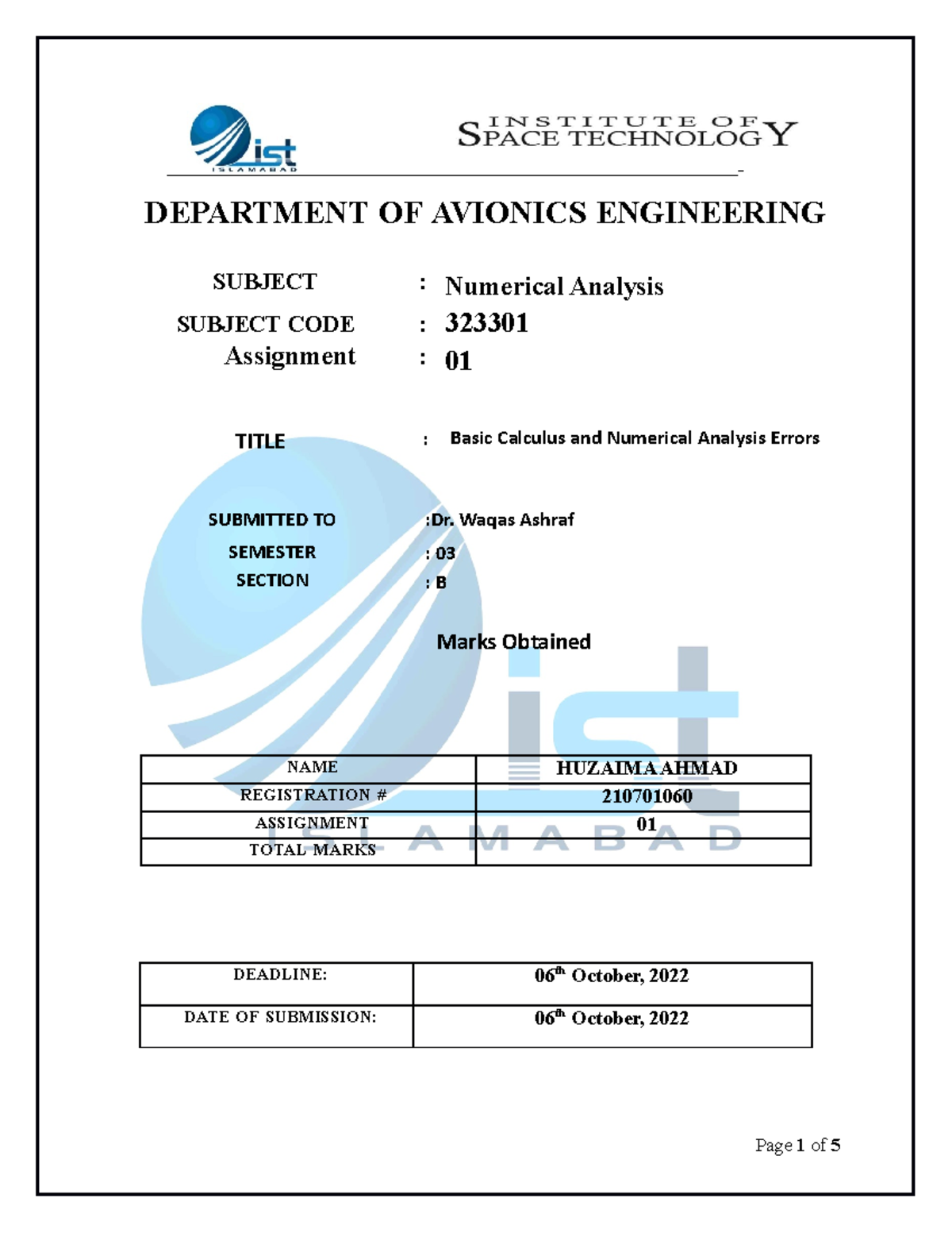 Assignment # 1 - TITLE : Basic Calculus and Numerical Analysis Errors ...