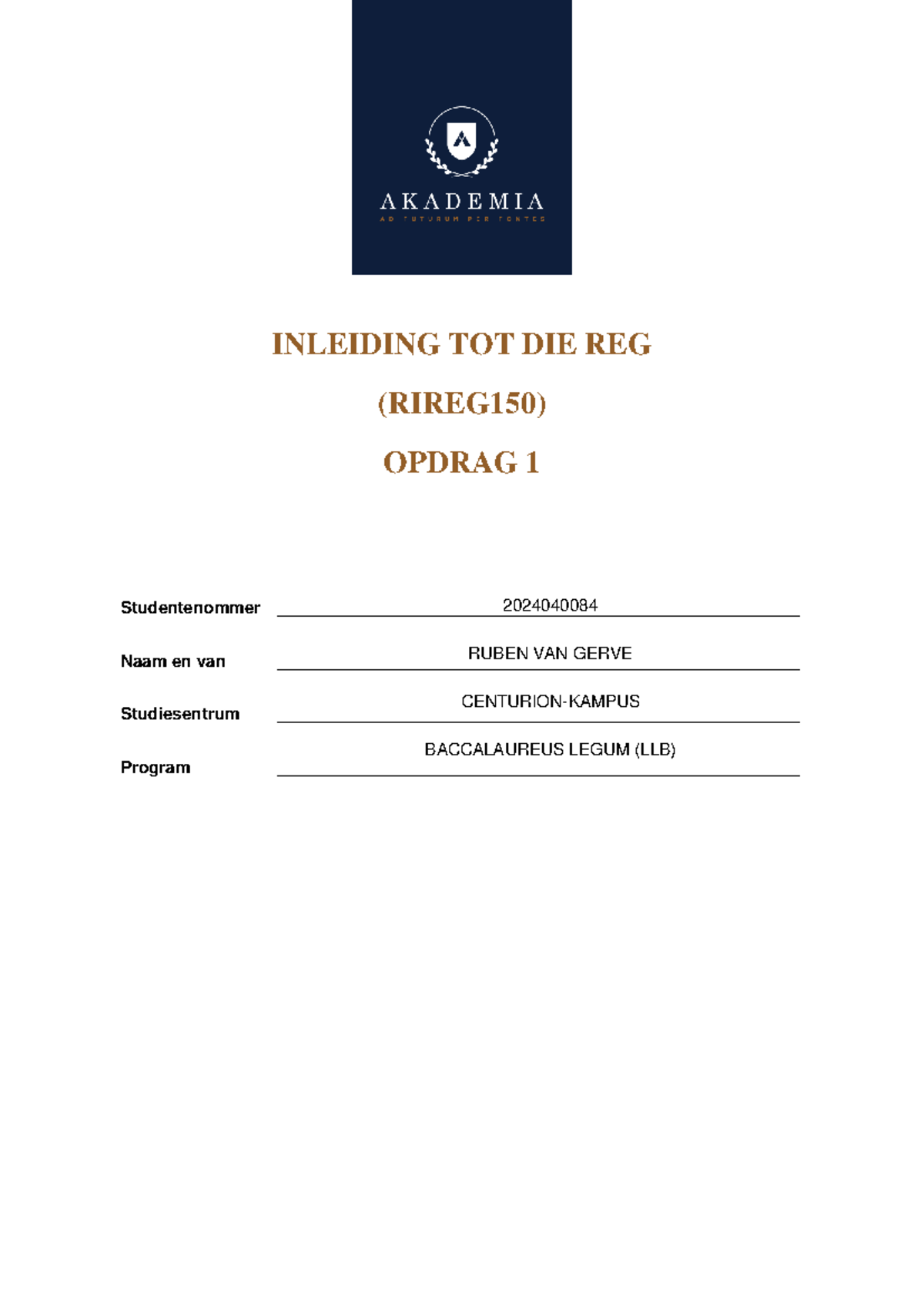 RIREG150 Opdrag - INLEIDING TOT DIE REG (RIREG150) OPDRAG 1 ...