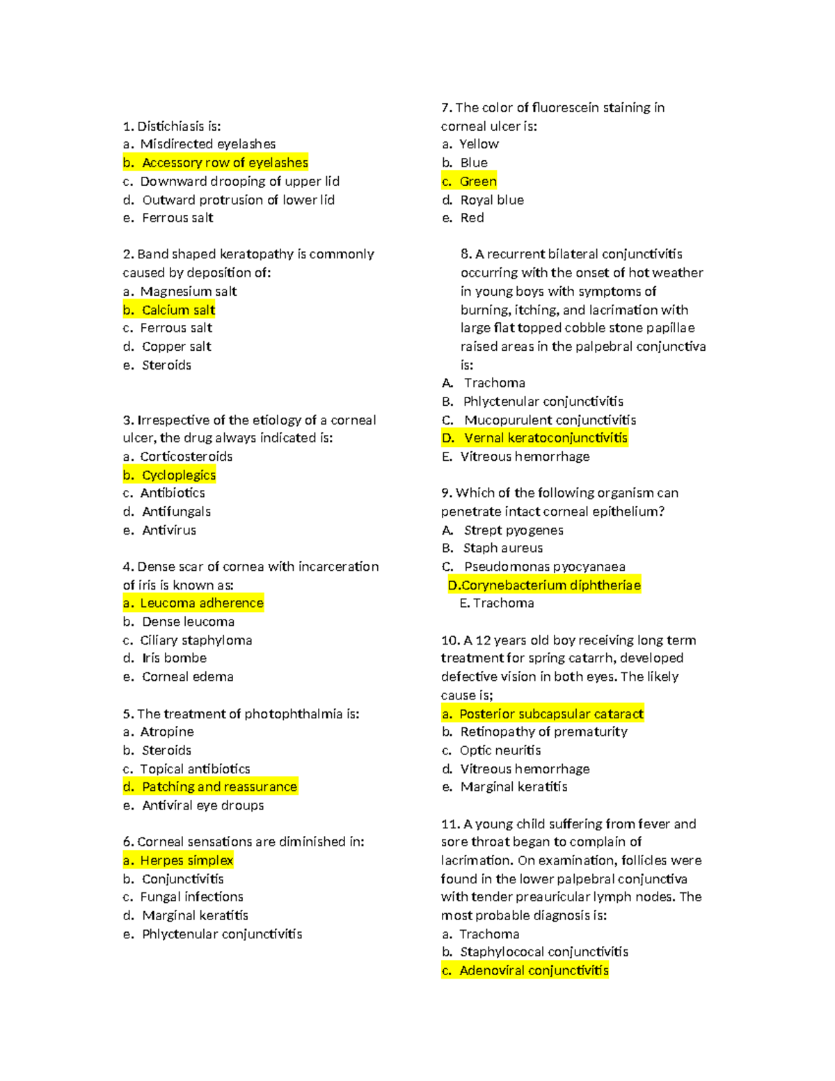 MCQ Ophthalmology без ответов - Distichiasis is: a. Misdirected ...