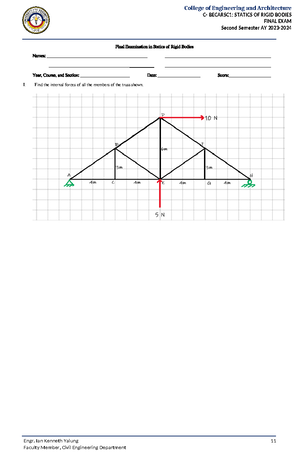 Finals in Statics Set 6 - Engineering Mechanics - College of ...