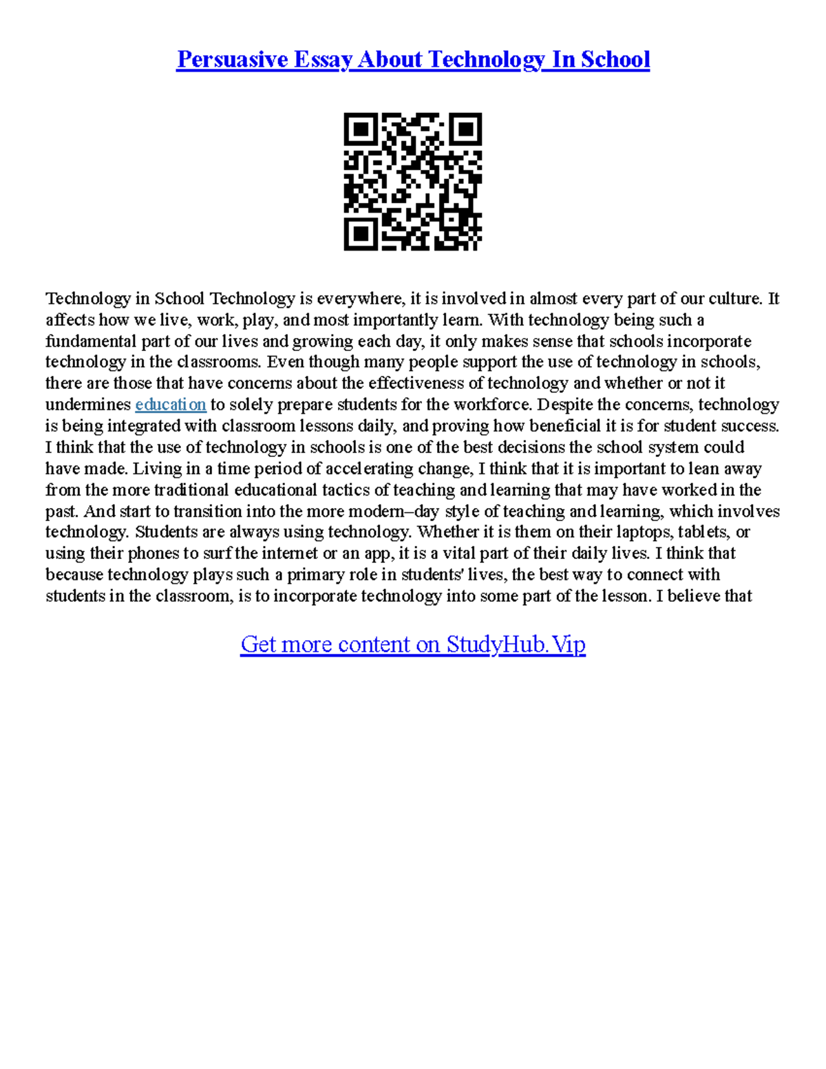 Essay About Technology In Education - Persuasive Essay About Technology ...