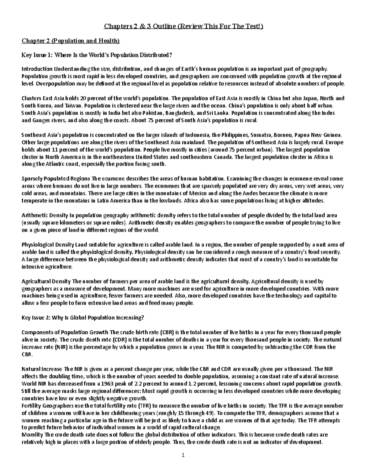 APHG Chapter 2-3 Test Review - Chapters 2 & 3 Outline (Review This For ...