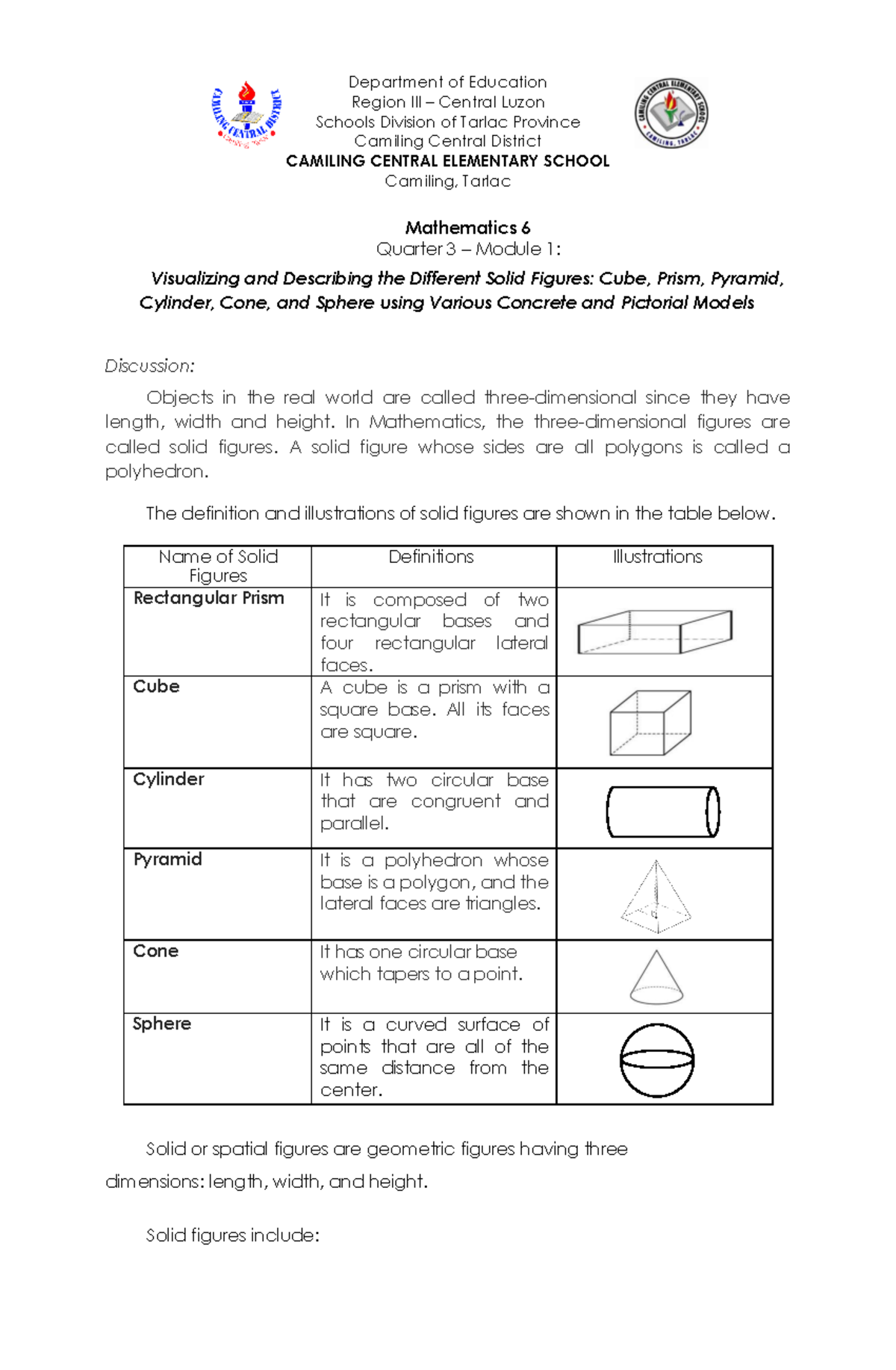 Mathematics 6 Quarter 3 Week 1 Learning Activity Sheets - Region III – Central Luzon Schools ...