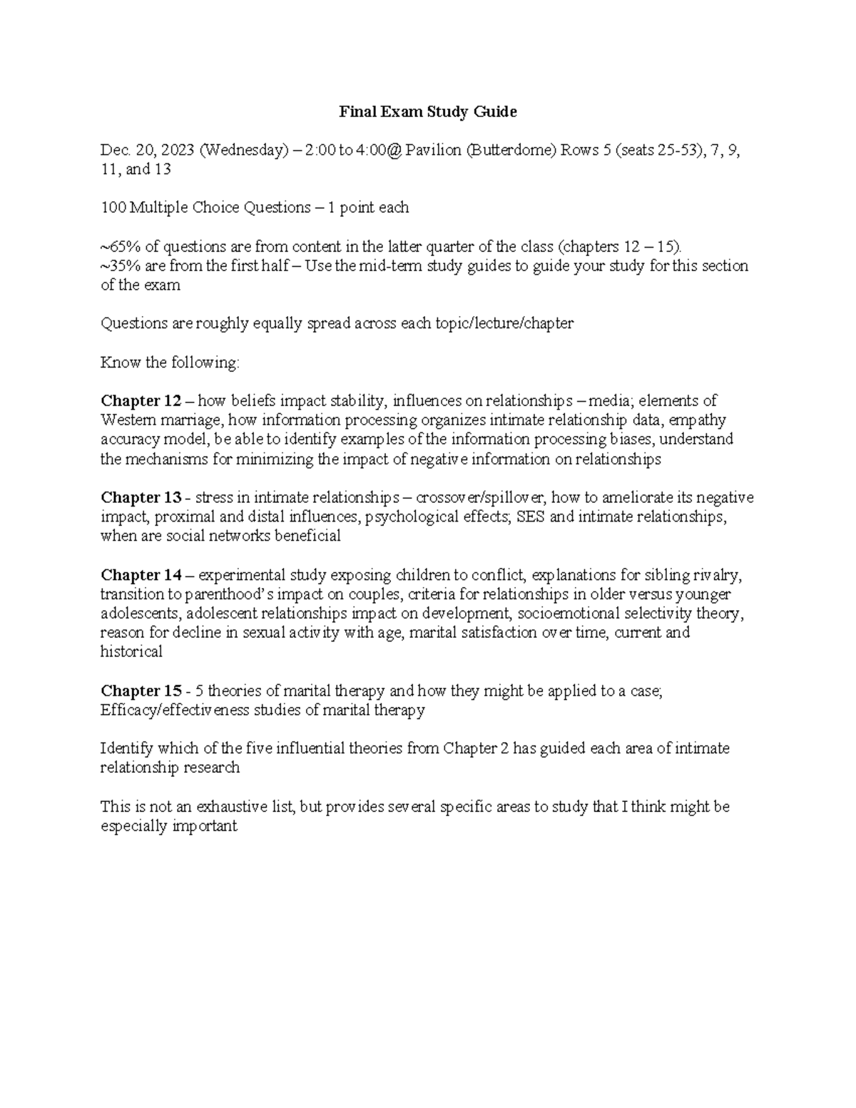 Fall Final Exam Study Guide 2023 - Final Exam Study Guide Dec. 20, 2023 ...