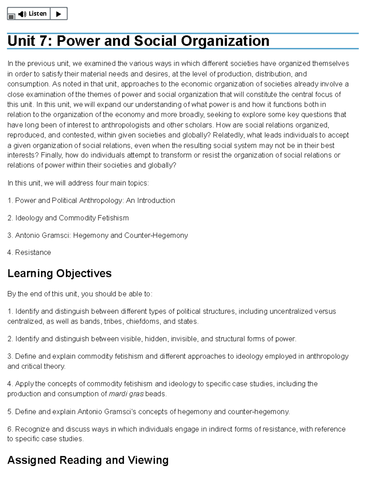 Unit 7 - ANTH-1220-D01 - Cultural Anthropology - Unit 7: Power and ...