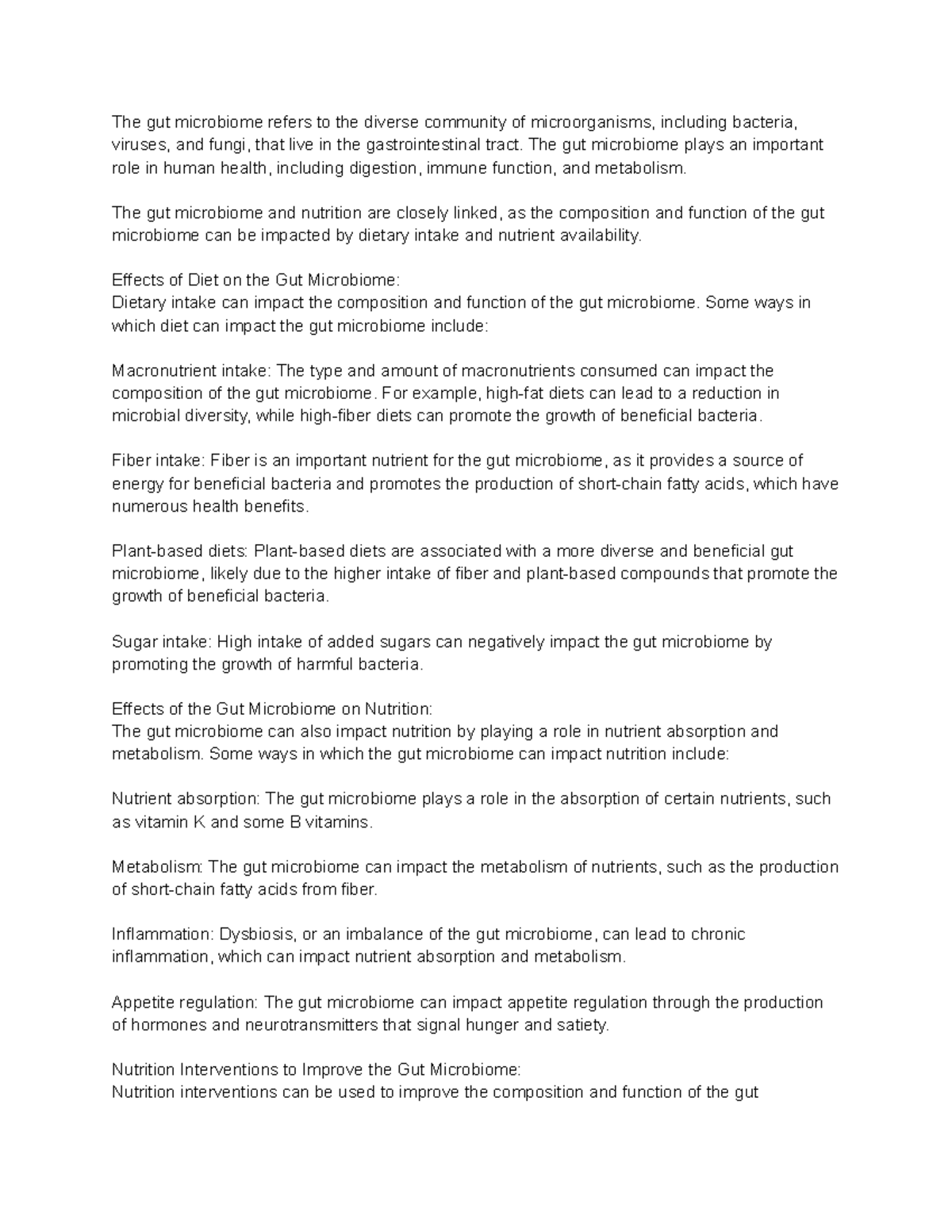 The Gut Microbiome and Nutrition Notes - The gut microbiome refers to ...