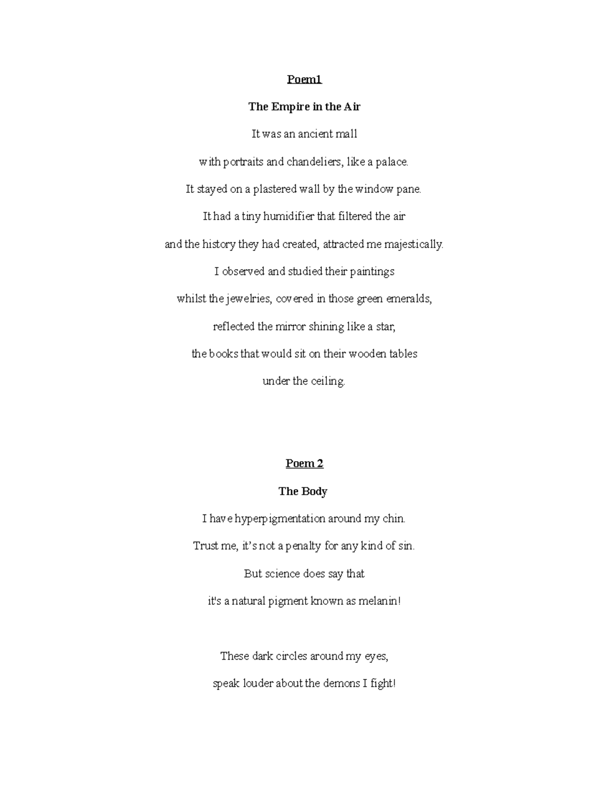 Poem1 writing 9 - Poem The Empire in the Air It was an ancient mall ...