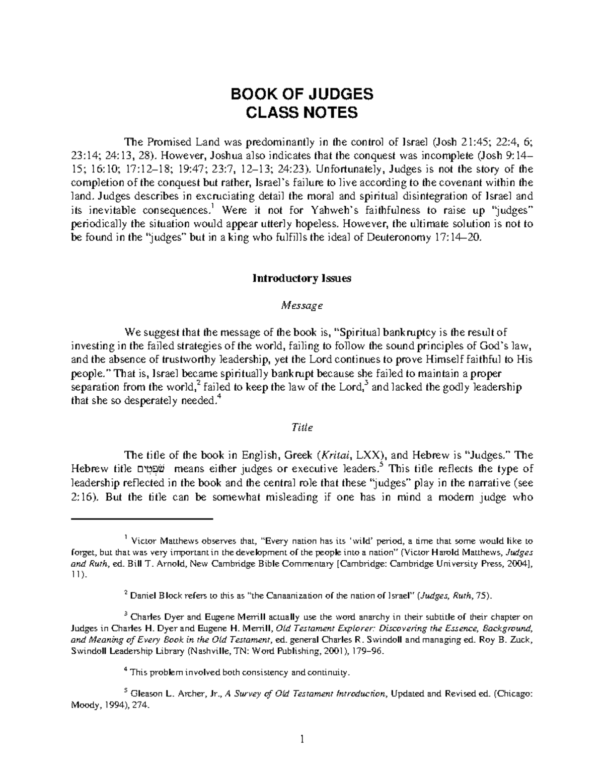 Judges Handout CP - notes best on finance - 1 BOOK OF JUDGES CLASS ...