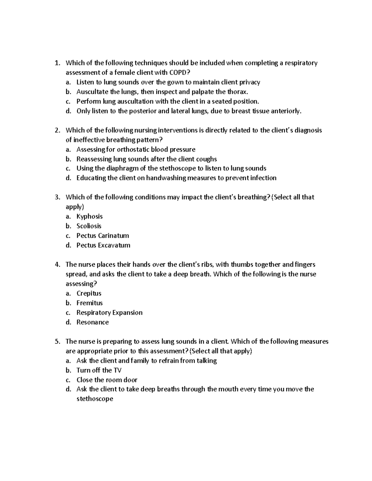 Respitory Practice Q's - Respiratory NCLEX style questions N190 - Heien ...