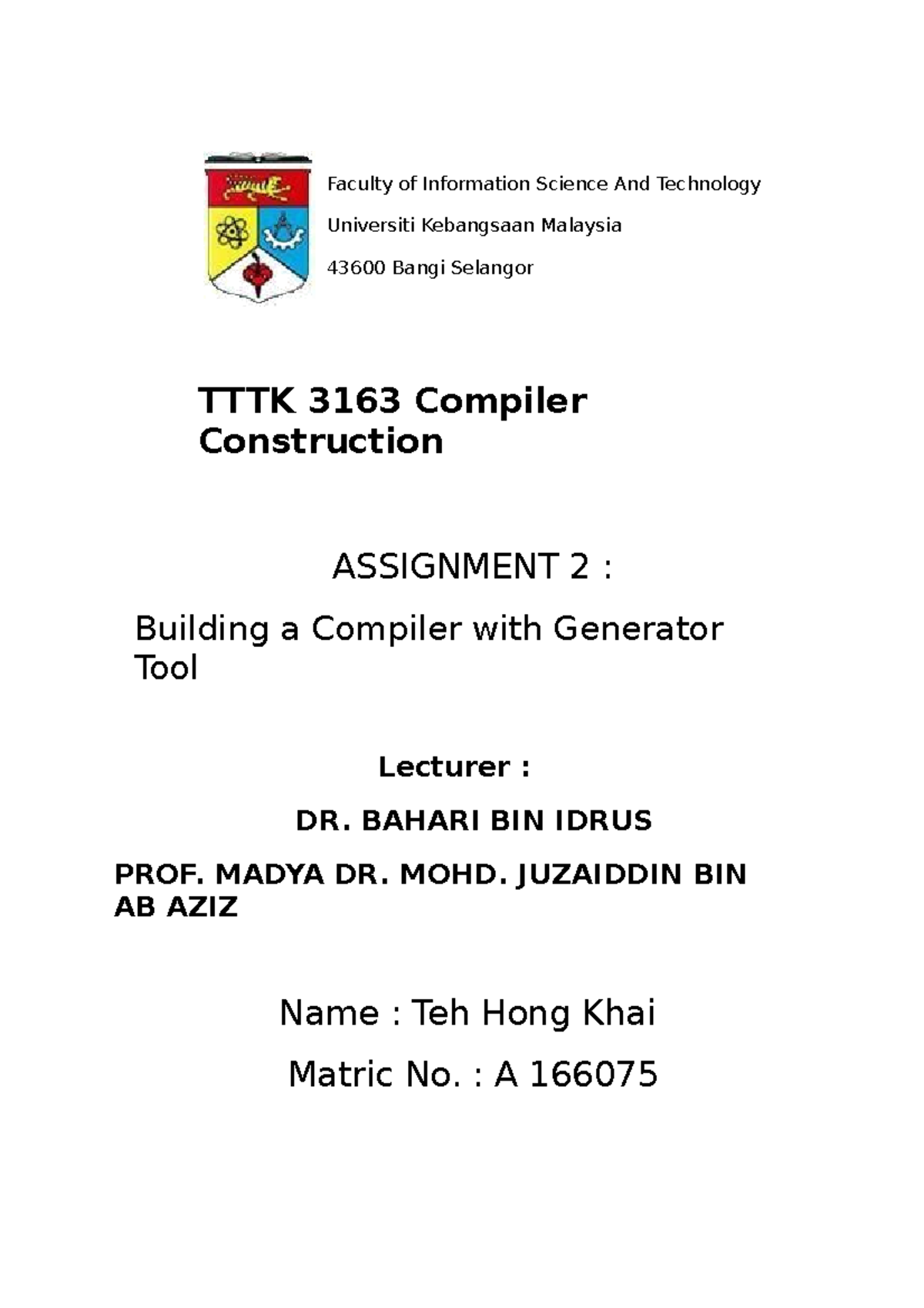 A166075 Assignment 2 - Faculty of Information Science And Technology ...
