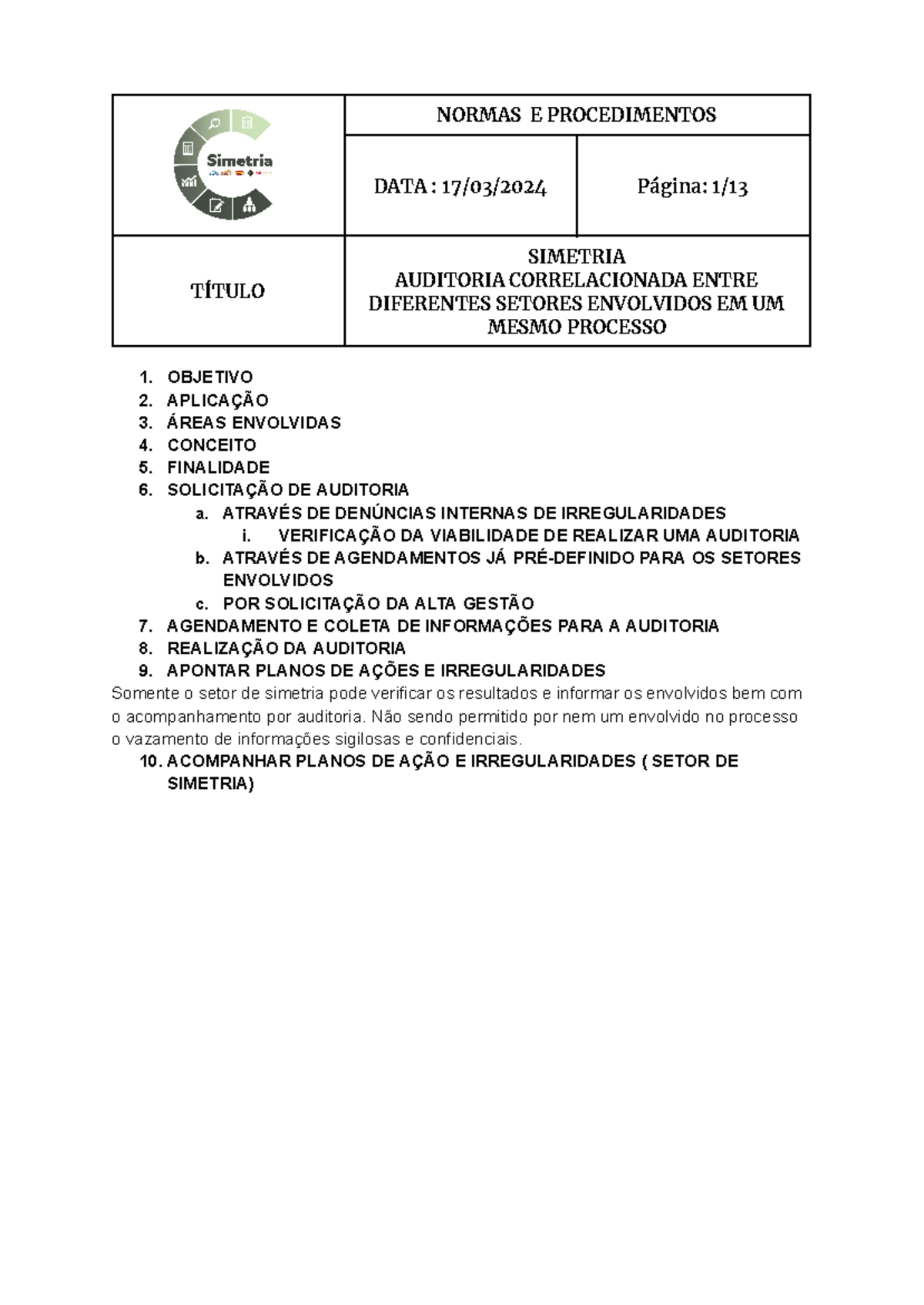 Amostra de Processo - Auditorias Entre os Setores Correlacionados ...