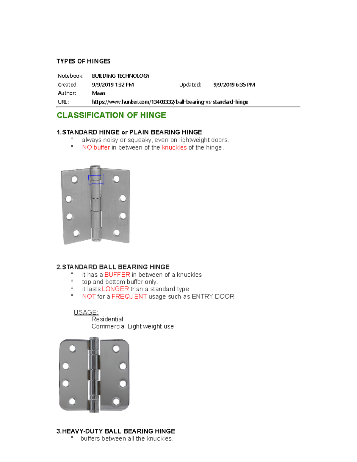 Hinges - Architecture - Notebook: BUILDING TECHNOLOGY Created: 9/9/2019 ...
