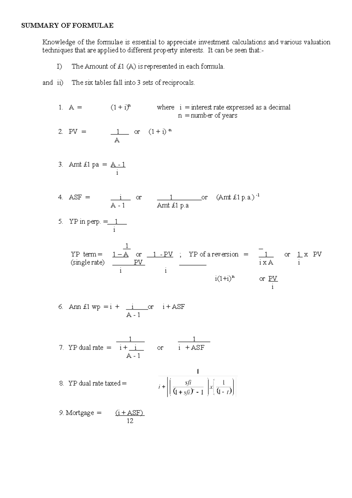 Summary OF Formulaev 2 - MODS - SUMMARY OF FORMULAE Knowledge of the formulae is essential to ...
