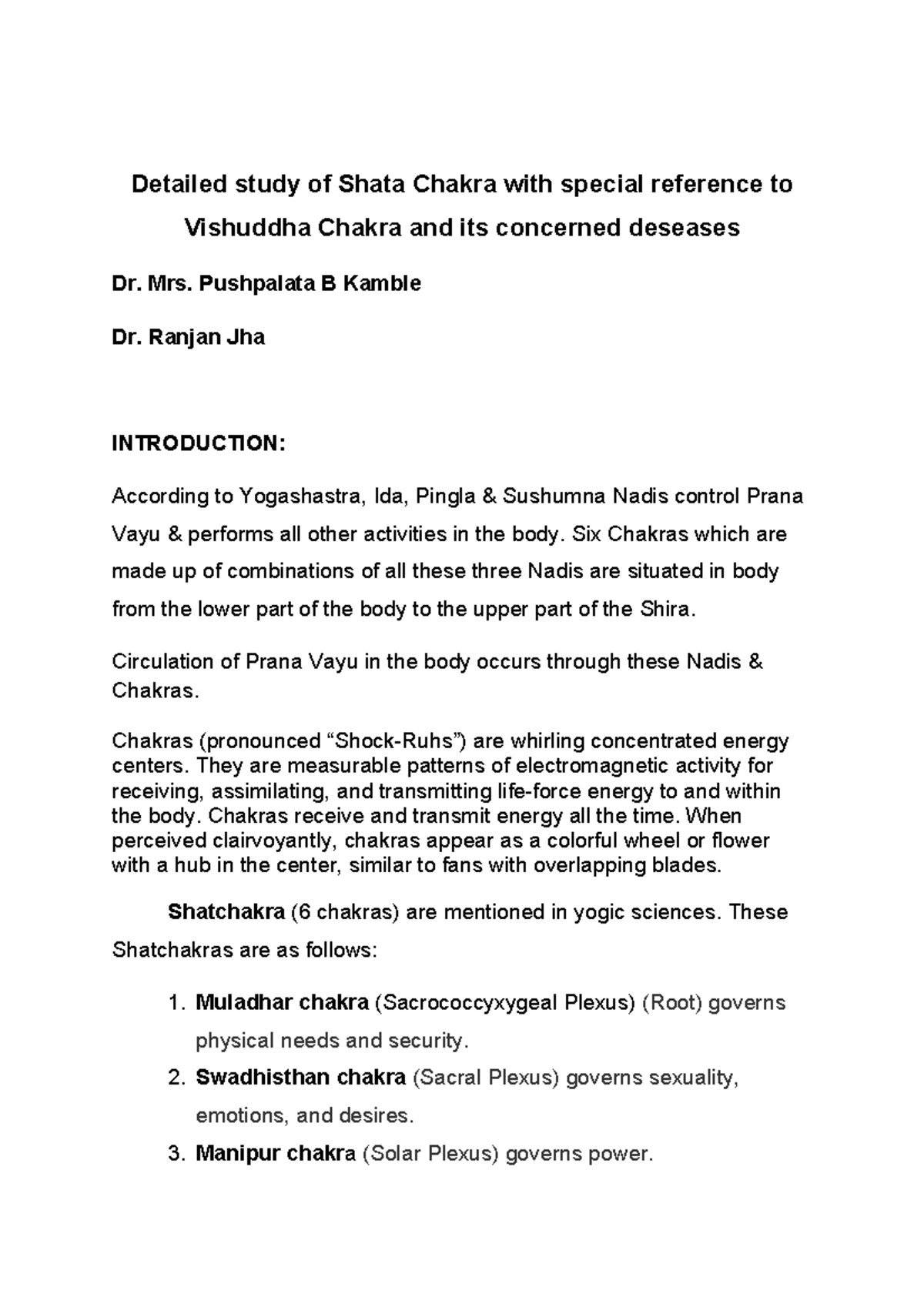 Paper Study of Shat chakra - - Studocu