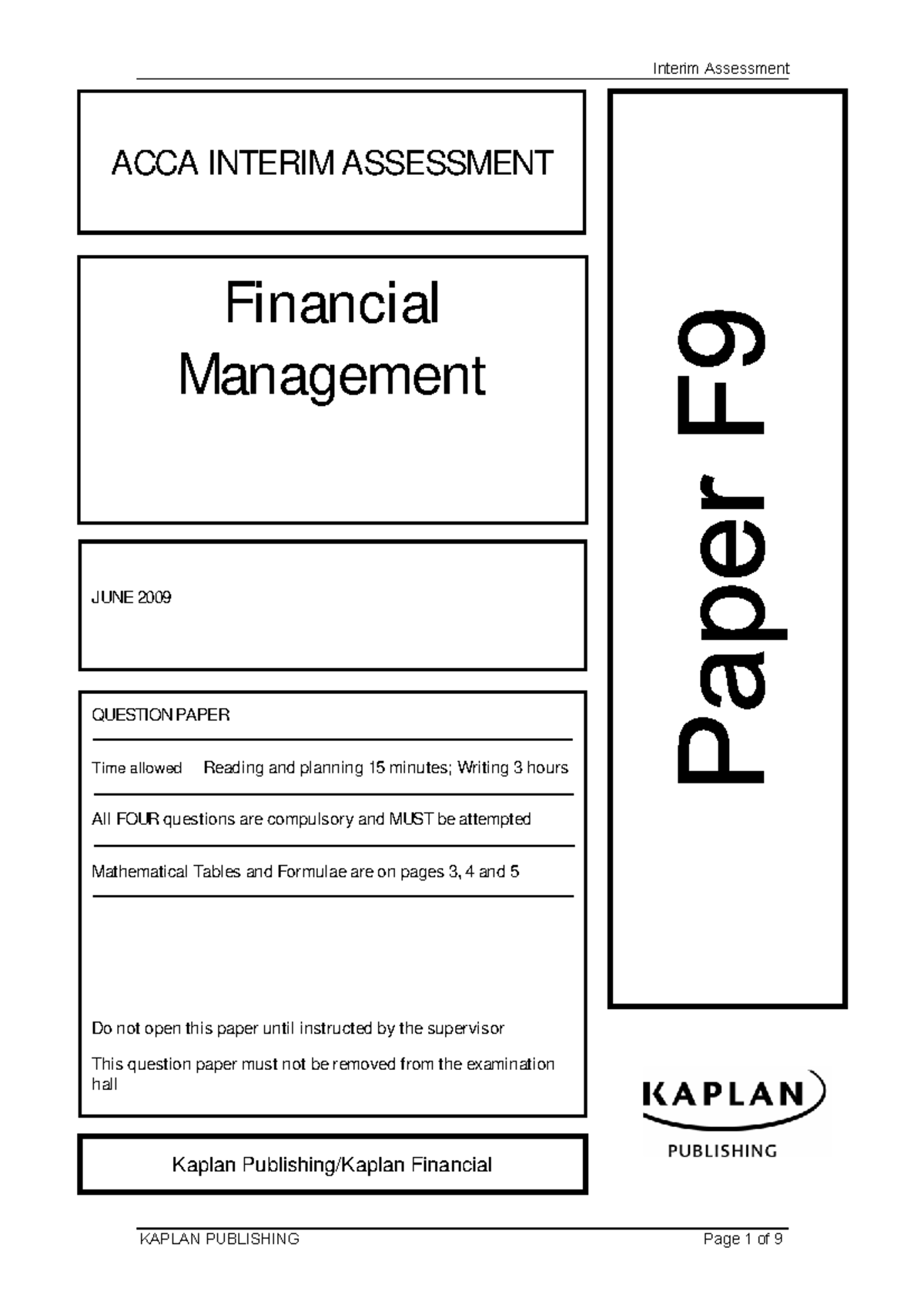 Acca f9 fm interim assessment questions - Interim Assessment KAPLAN PUBLISHING Page 1 of 9 ACCA ...