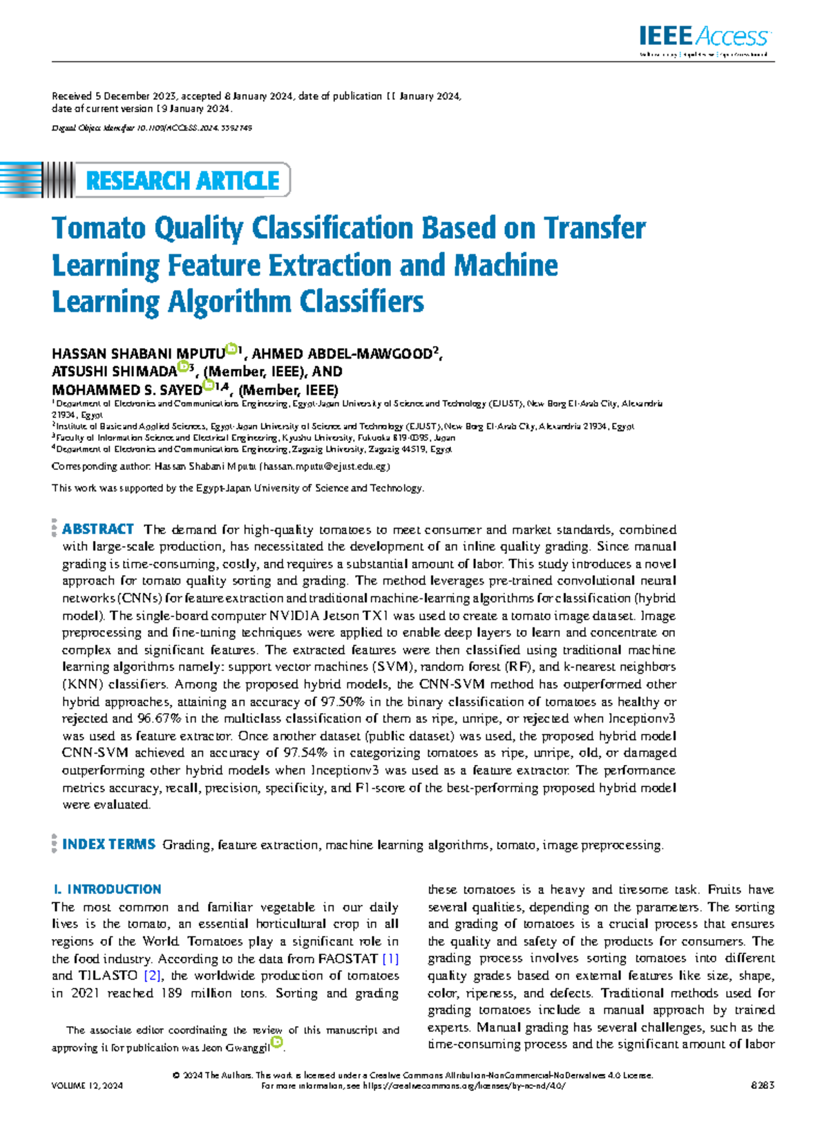 Tomato Quality Classification Based on Transfer Learning Feature ...