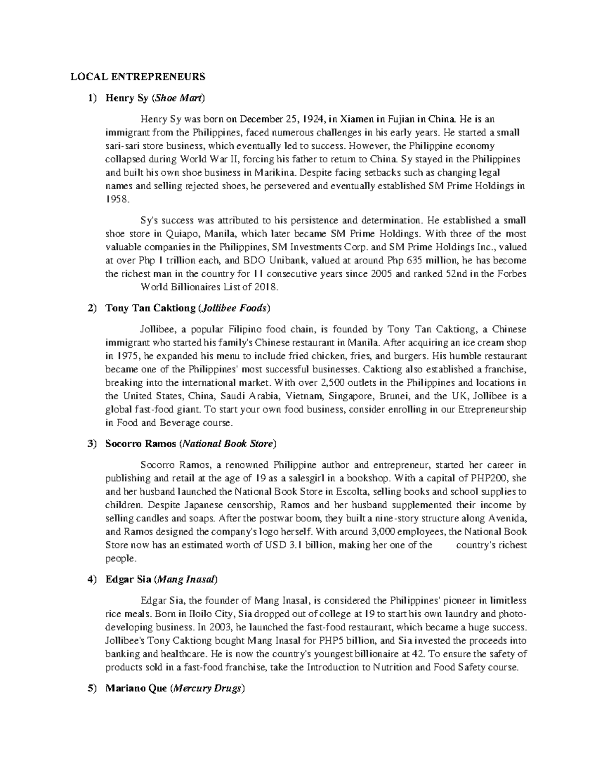 Entrepreneurs and Movie Reflection (Billionaire) - LOCAL ENTREPRENEURS ...