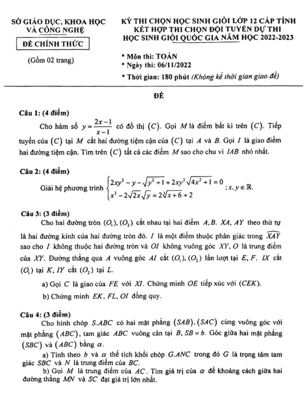 De hoc sinh gioi toan 12 cap tinh nam 2022 2023 so gdkhcn bac lieu - Kinh tế đầu tư 1 - Studocu