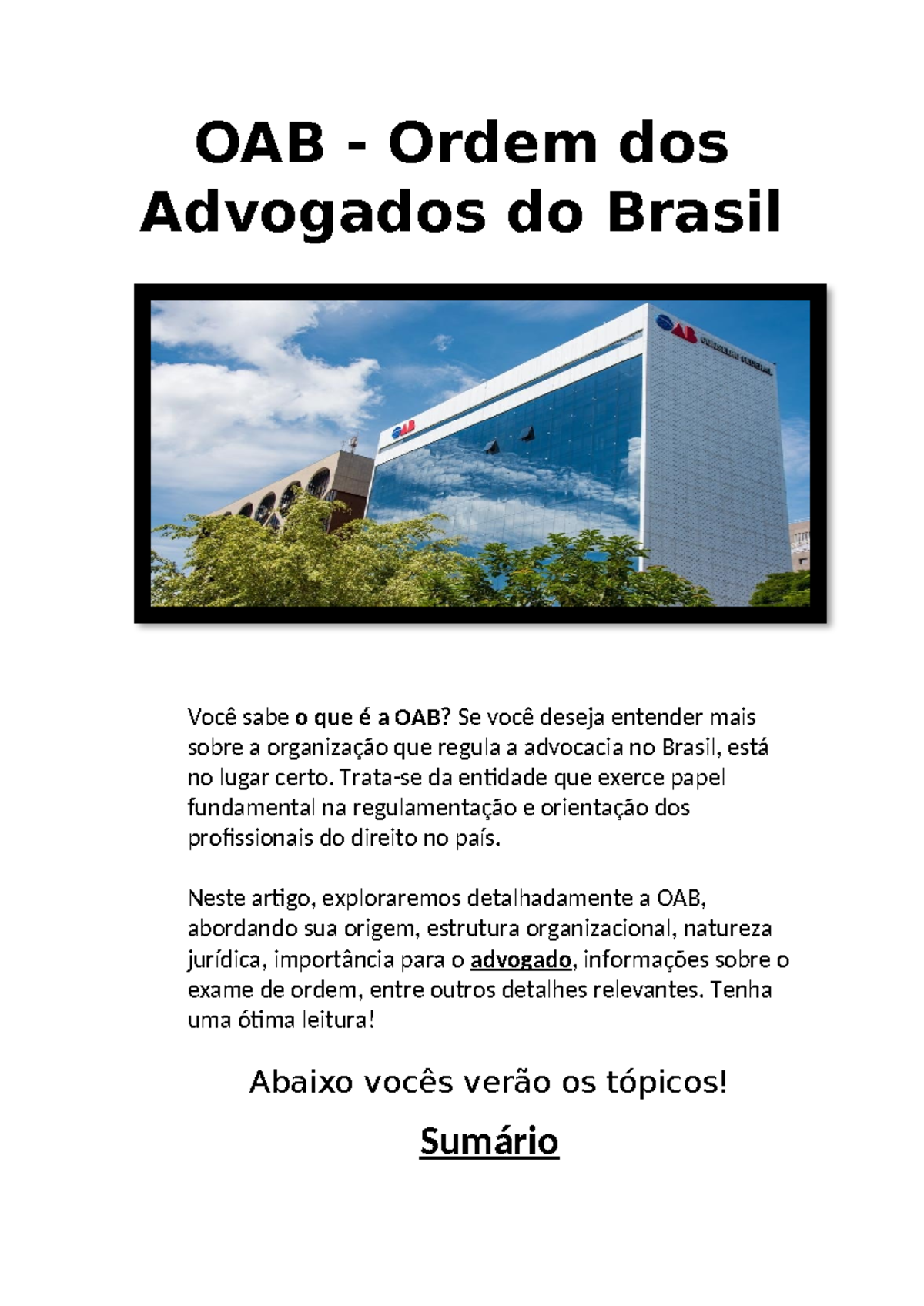 OAB - Documento com todas informações sobre a Prova do OAB. Tópicos ...