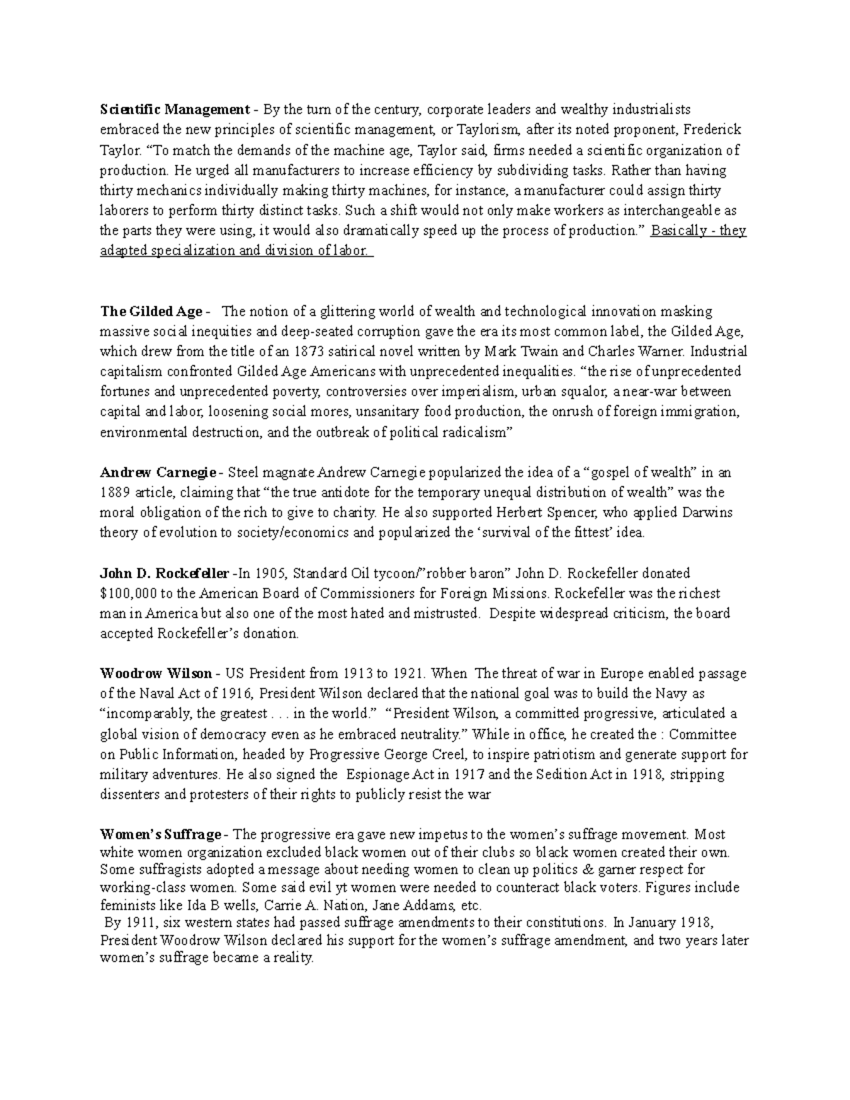 US History Gilded Age - Scientific Management - By the turn of the ...