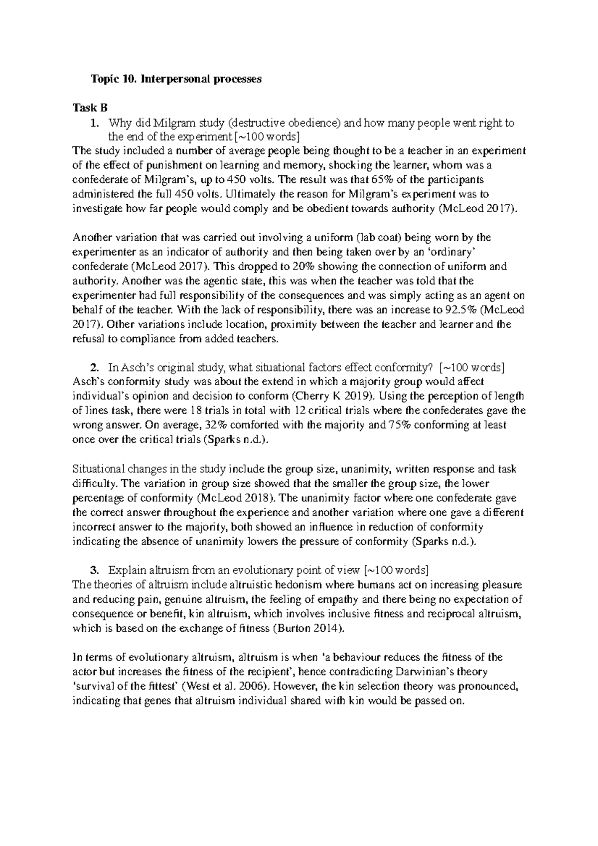 Interpersonal Process - Topic 10. Interpersonal processes Task B 1. Why ...