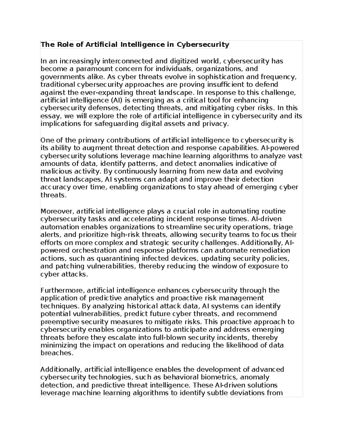 The Role of Artificial Intelligence in Cybersecurity - As cyber threats ...