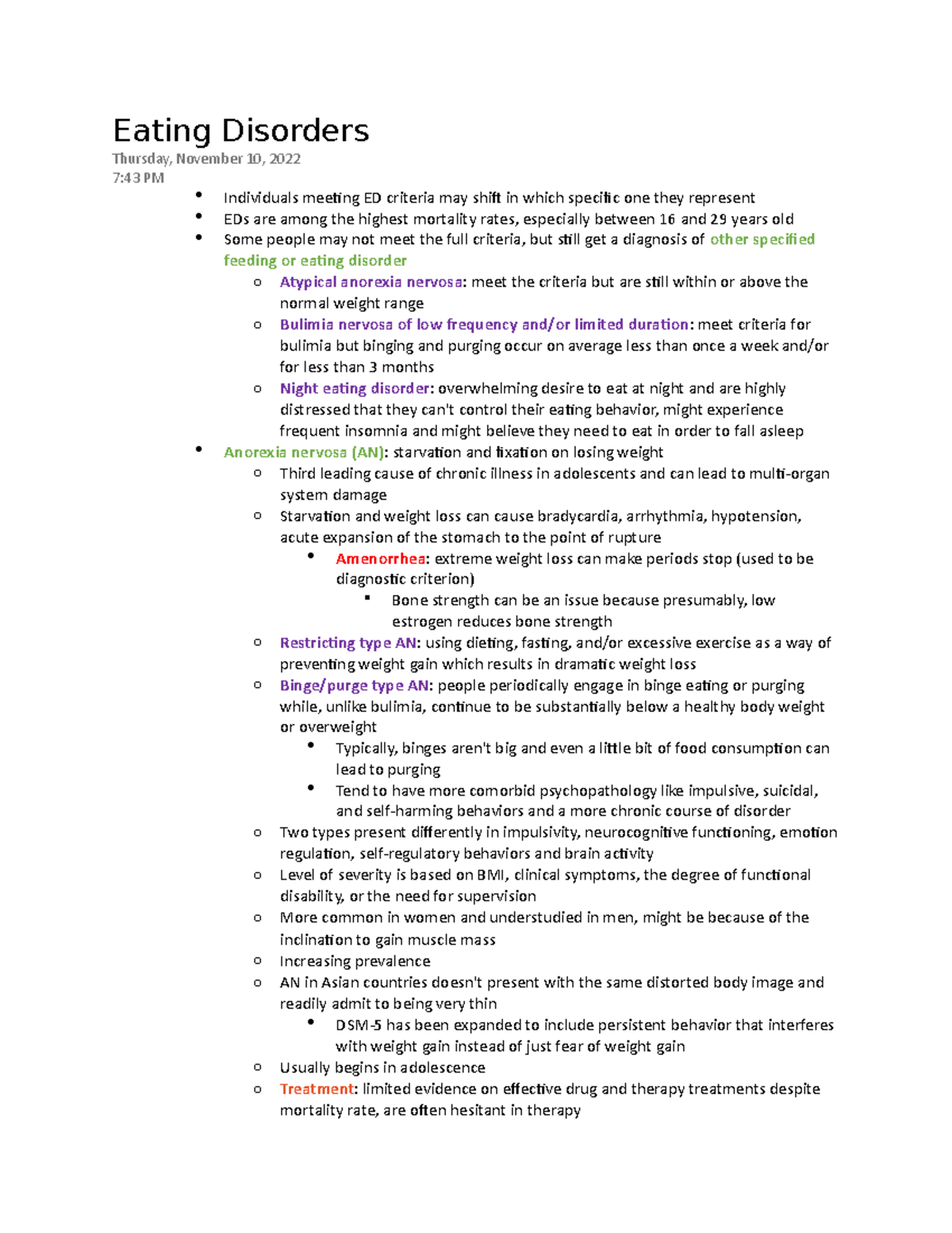 Eating Disorders - Lecture notes from abnormal psychology. - Eating ...