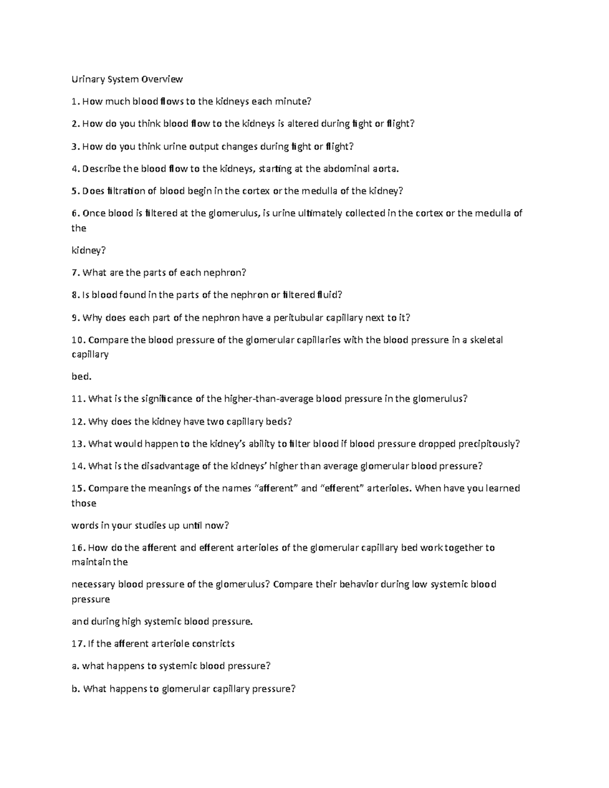 Urinary System Overview Test - Urinary System Overview How much blood ...