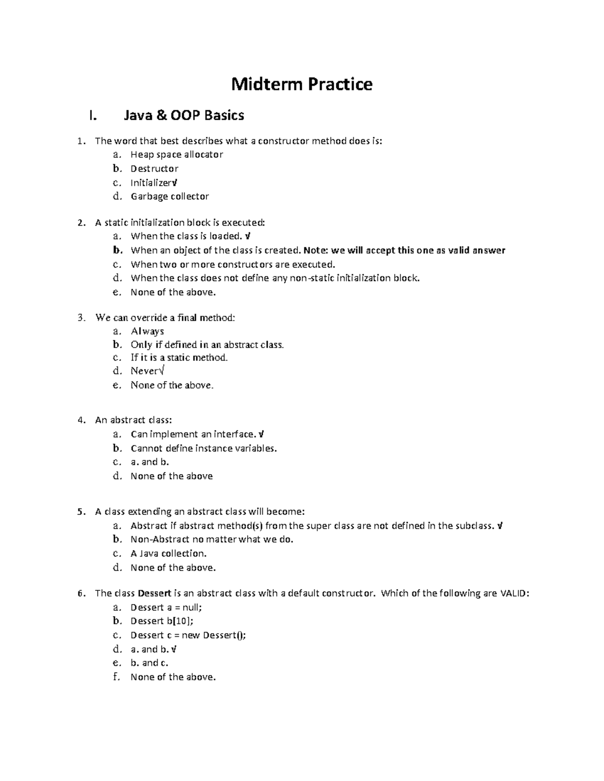 Midterm Practice Java And Oop Basics 1 The Word That Best Describes What A Constructor Method