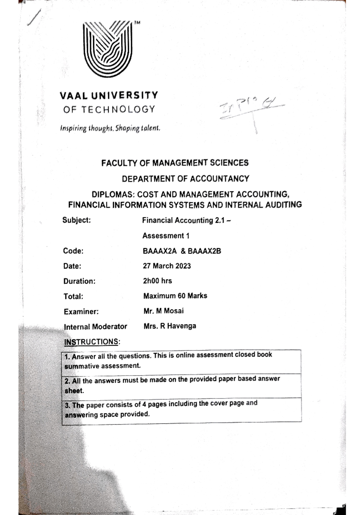 FA 2.1 assessment and reassessment 1 - Studocu