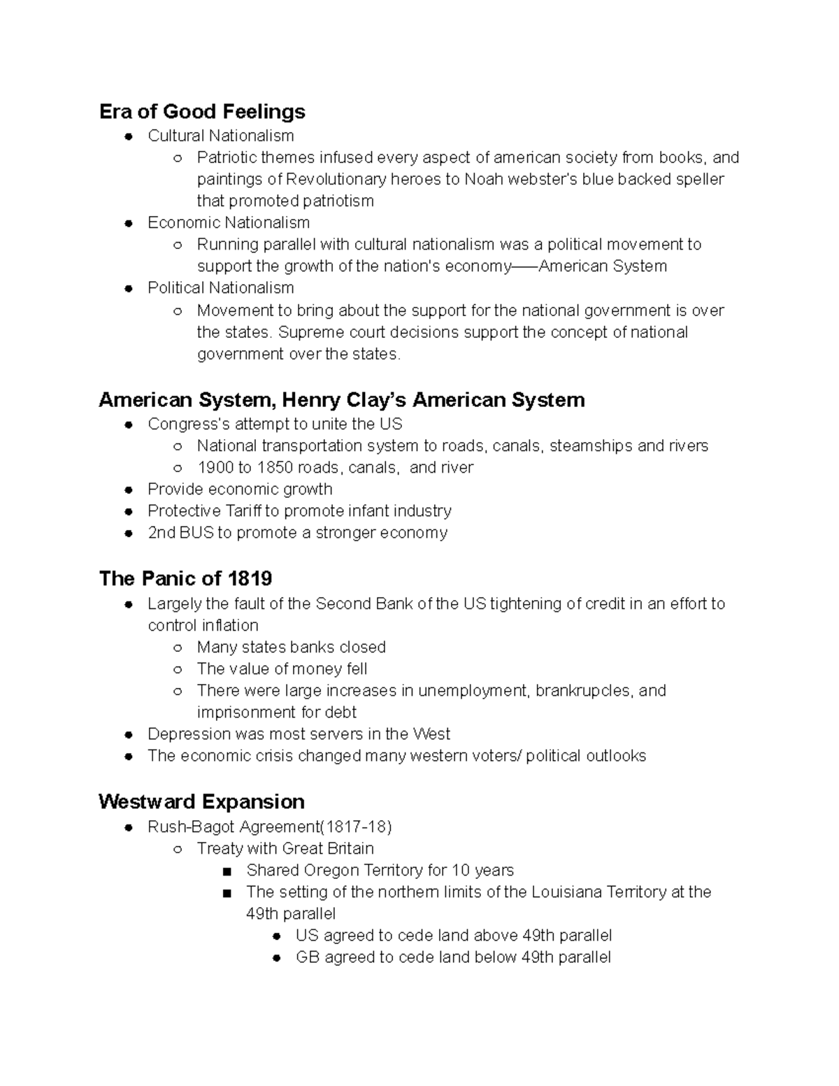 Apush Chapter 10 Notes - Era of Good Feelings Cultural Nationalism ...
