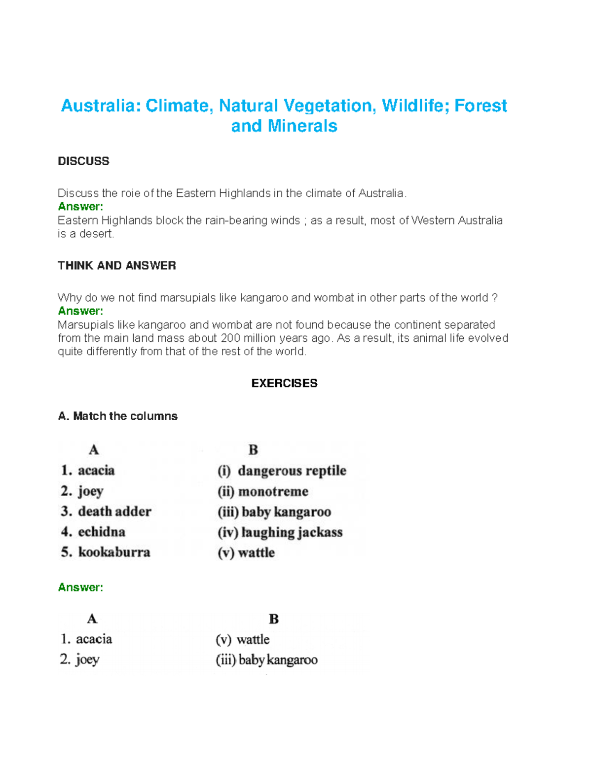 Australia Climate, Natural Vegetation, Wildlife Forest and Minerals ...