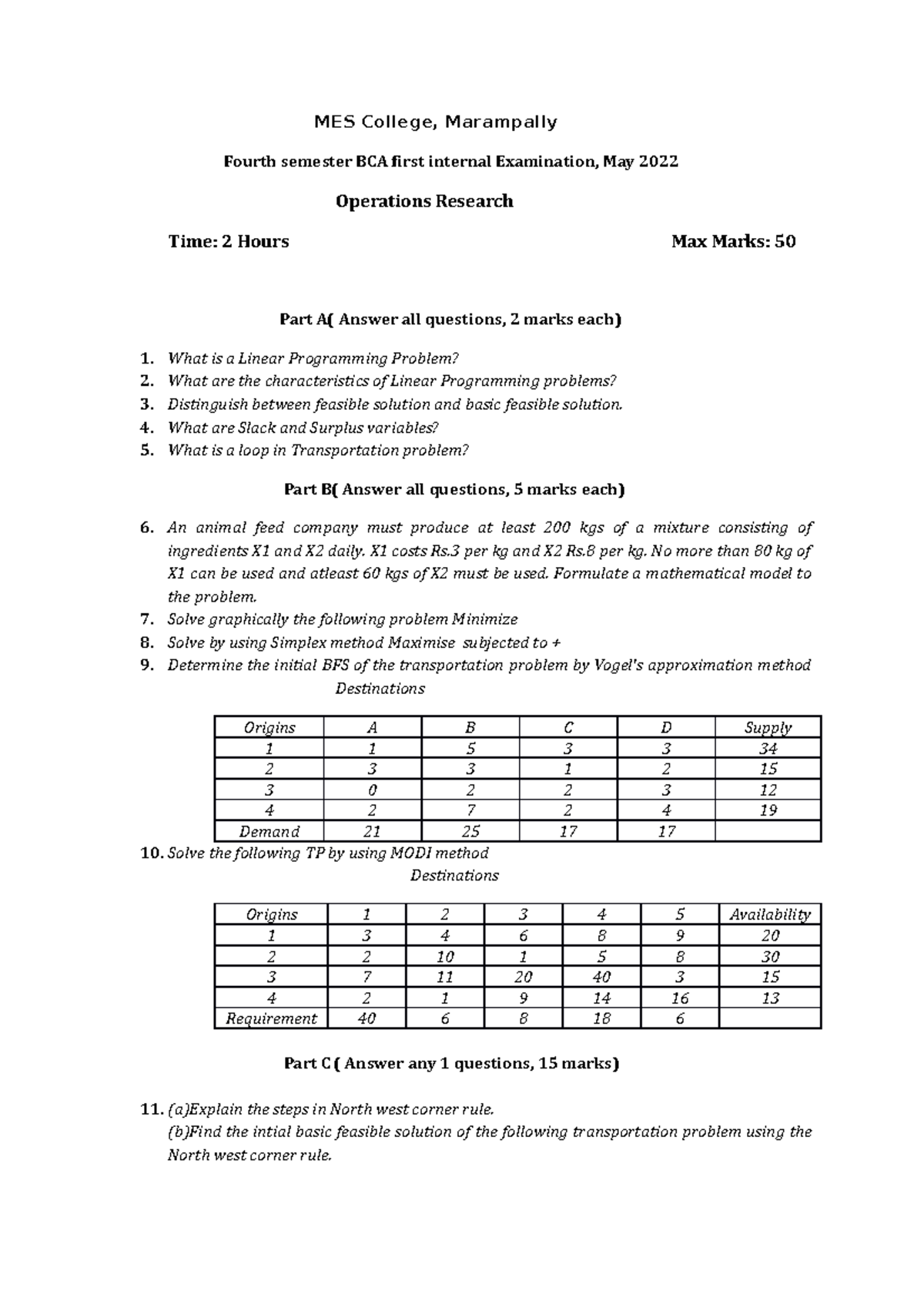 IV Semester BCA I Internal Examination, May 2022 2020 Admission - MES ... IV Semester BCA I Internal Examination, May 2022 2020 Admission - MES ...
