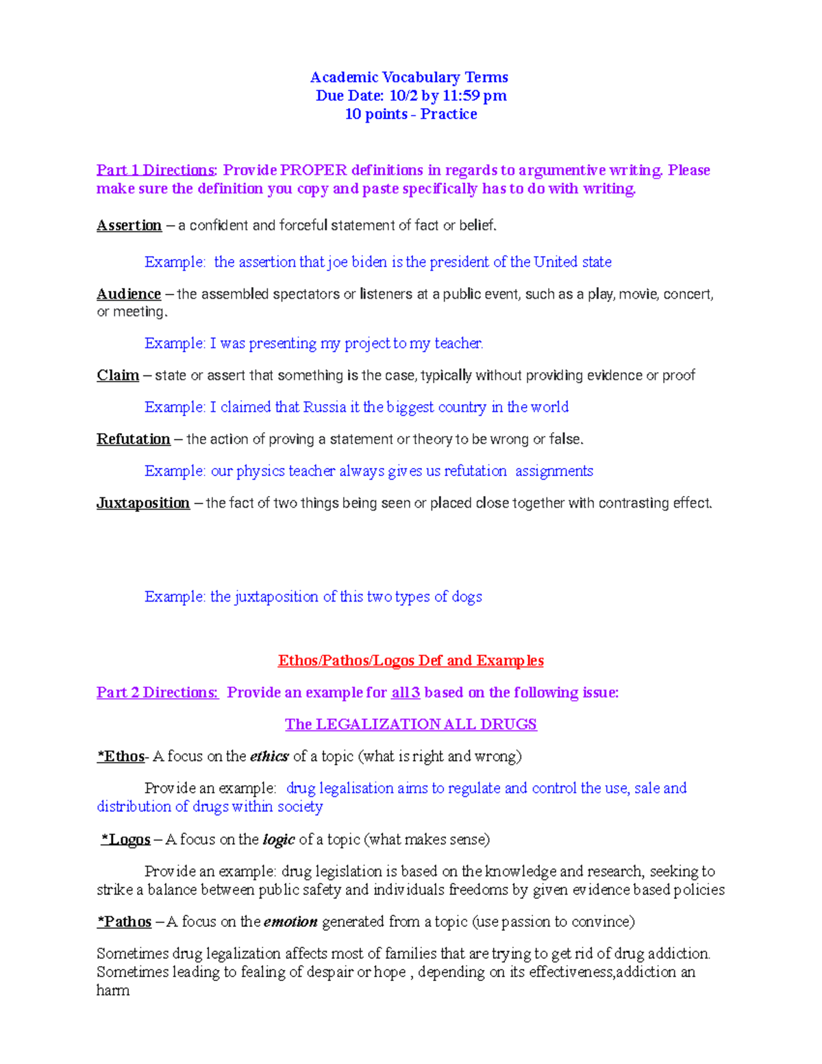 Terms-1 - homework - Academic Vocabulary Terms Due Date: 10/2 by 11:59 ...