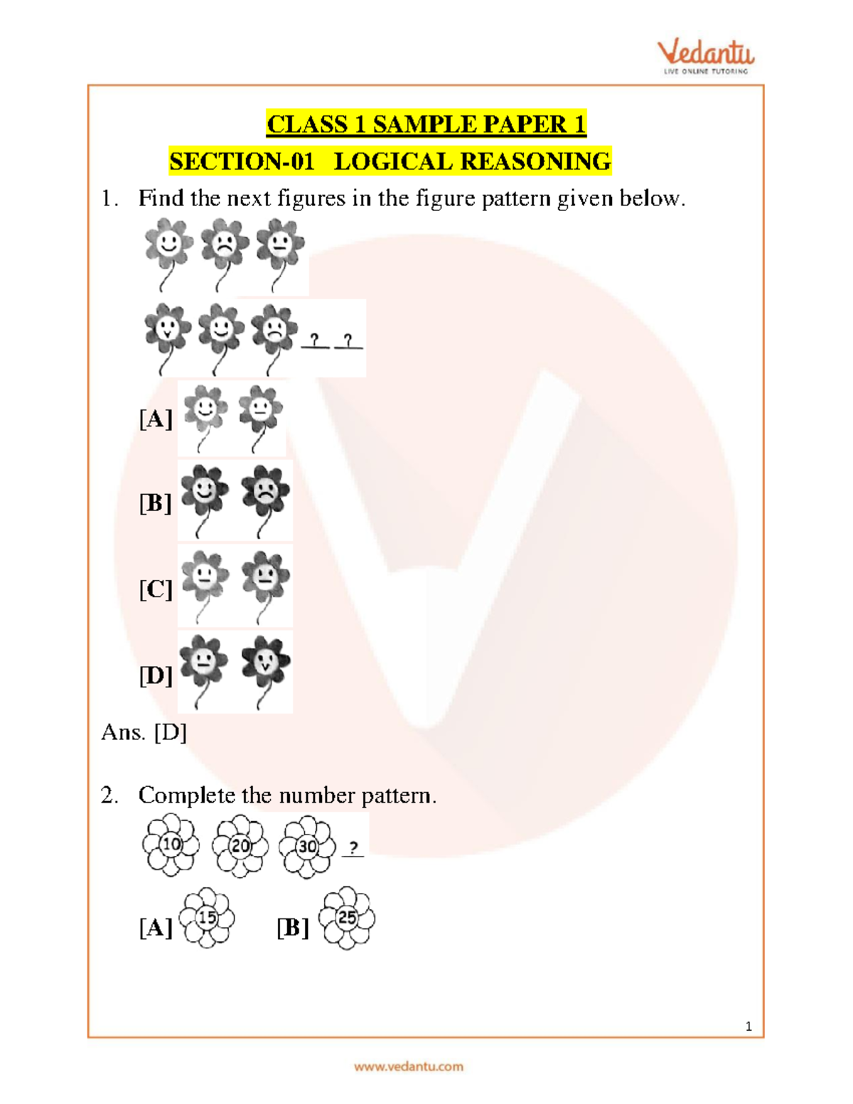 IMO class 1 Maths Olympiad Sample Paper 1 for the year 2023-24 - CLASS ...