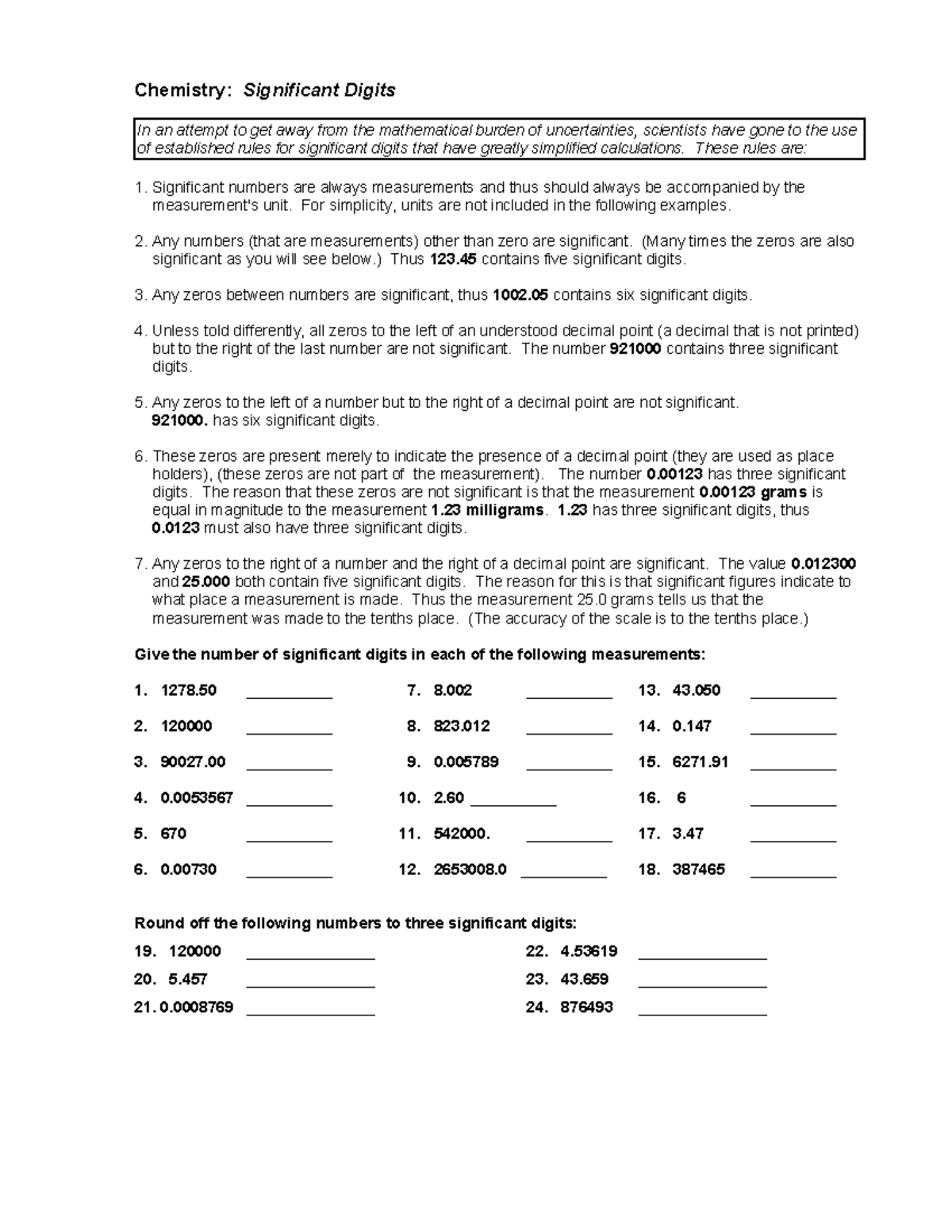 WS Significant Figures - Chemistry: Significant Digits Significant ...