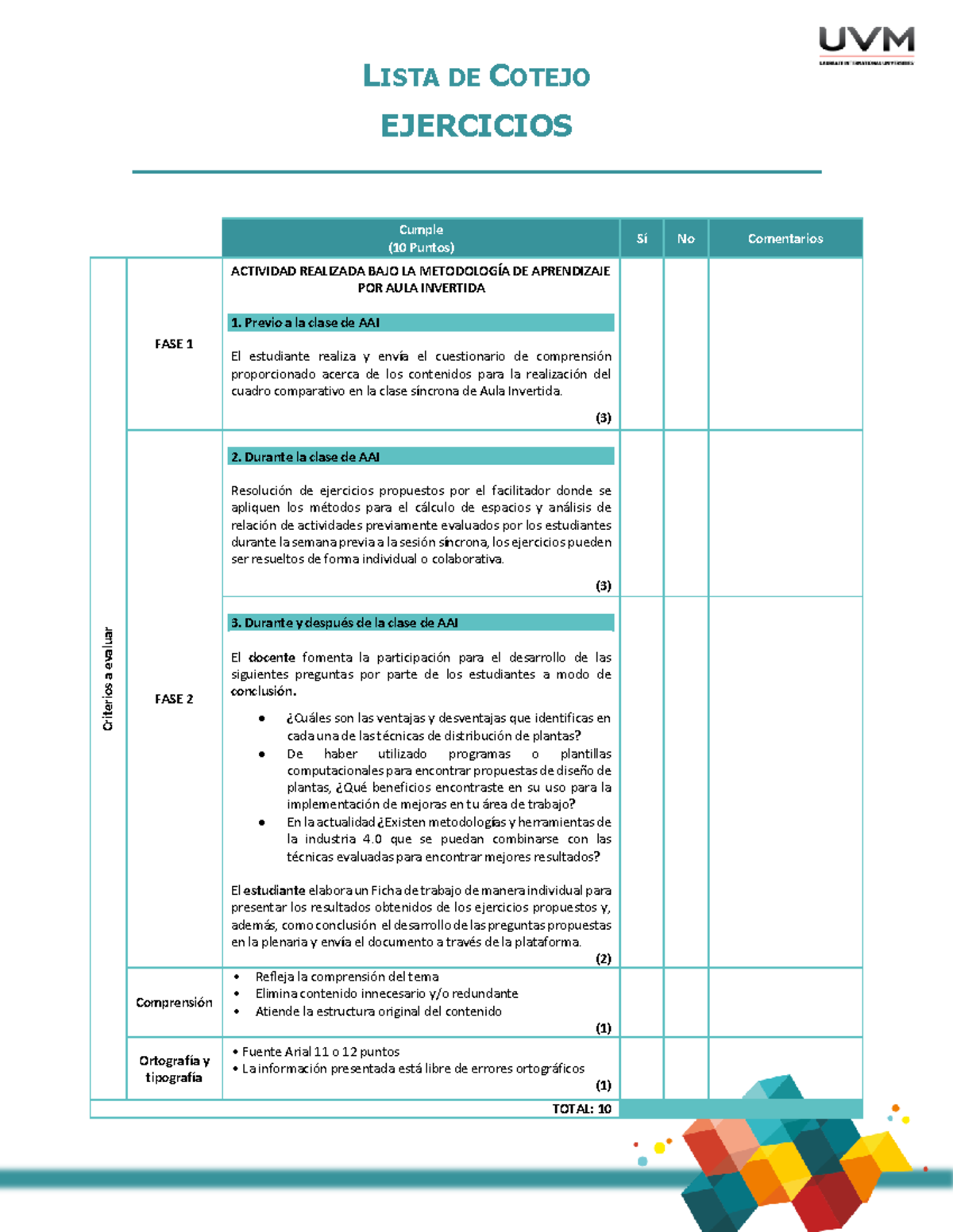 LC A5 Ejercicios AAI - Si rvrg - LISTA DE COTEJO EJERCICIOS Cumple (10 Puntos) Sí No - Studocu