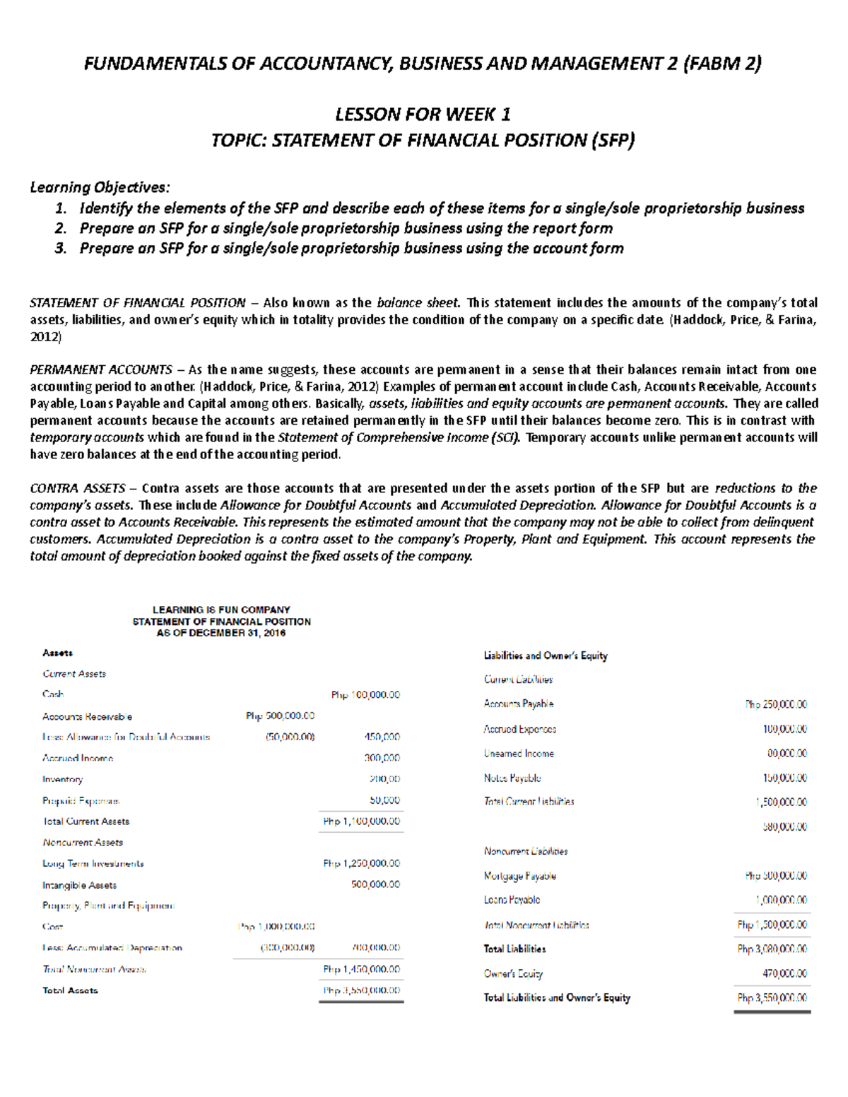 Financial proposition - FUNDAMENTALS OF ACCOUNTANCY, BUSINESS AND ...