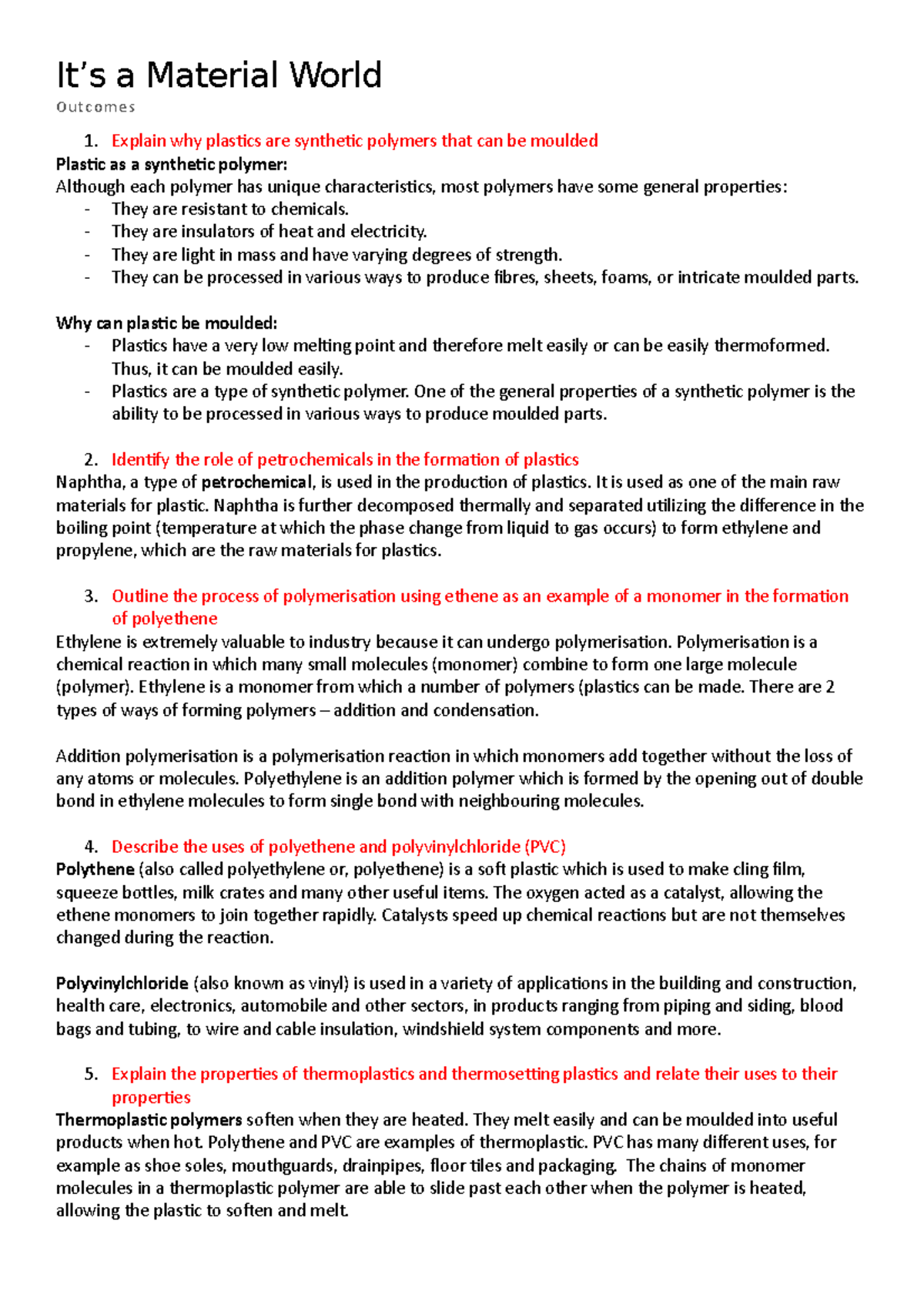 Its a Material World notes yr 10 science 2019 Girraween High school ...