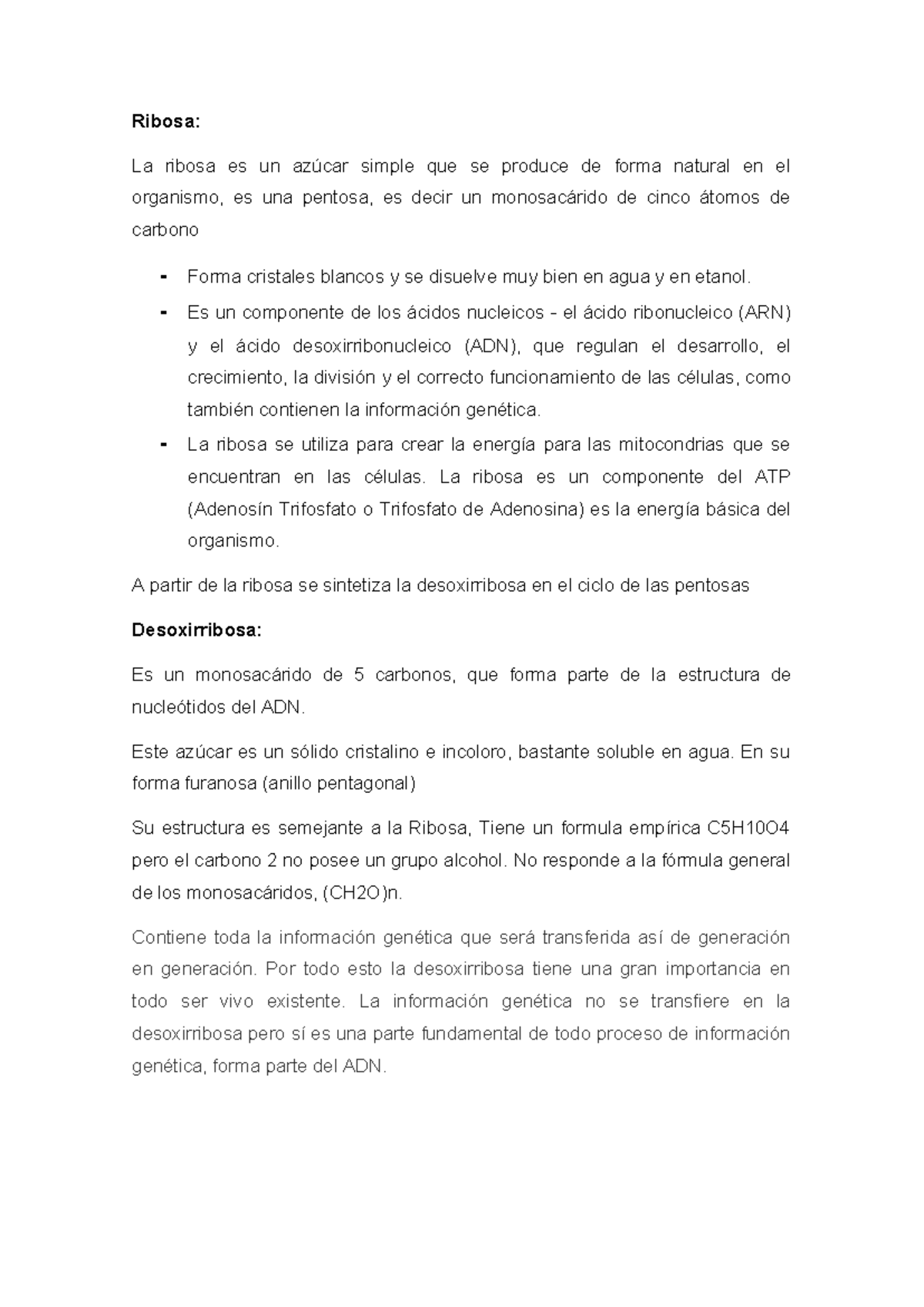 Ribosa - bueno - Ribosa: La ribosa es un azúcar simple que se produce ...