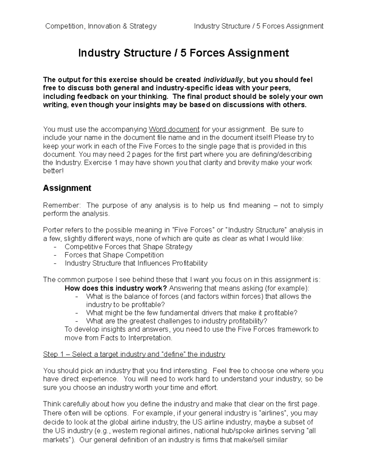 Industry Stucture Assignment - Industry Structure / 5 Forces Assignment ...