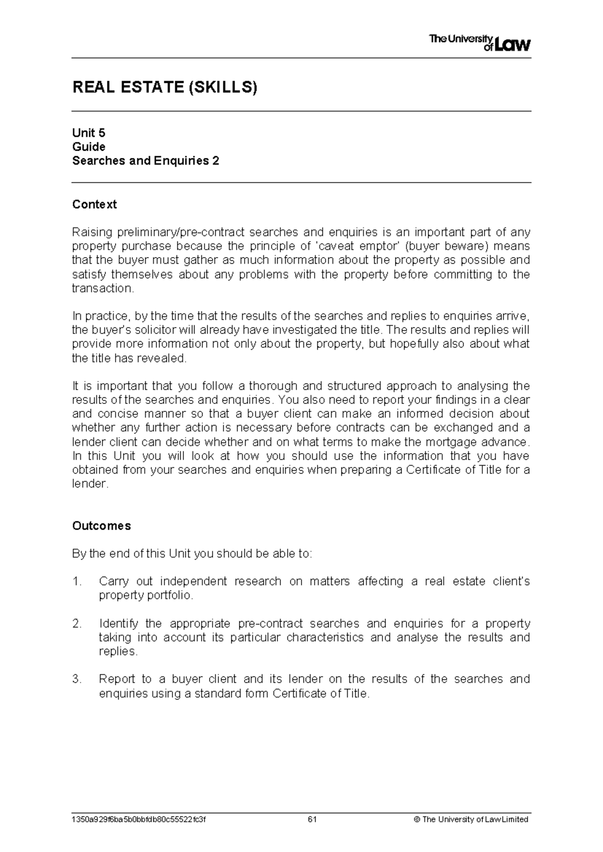 Real Estate 5 - REAL ESTATE (SKILLS) Unit 5 Guide Searches and ...