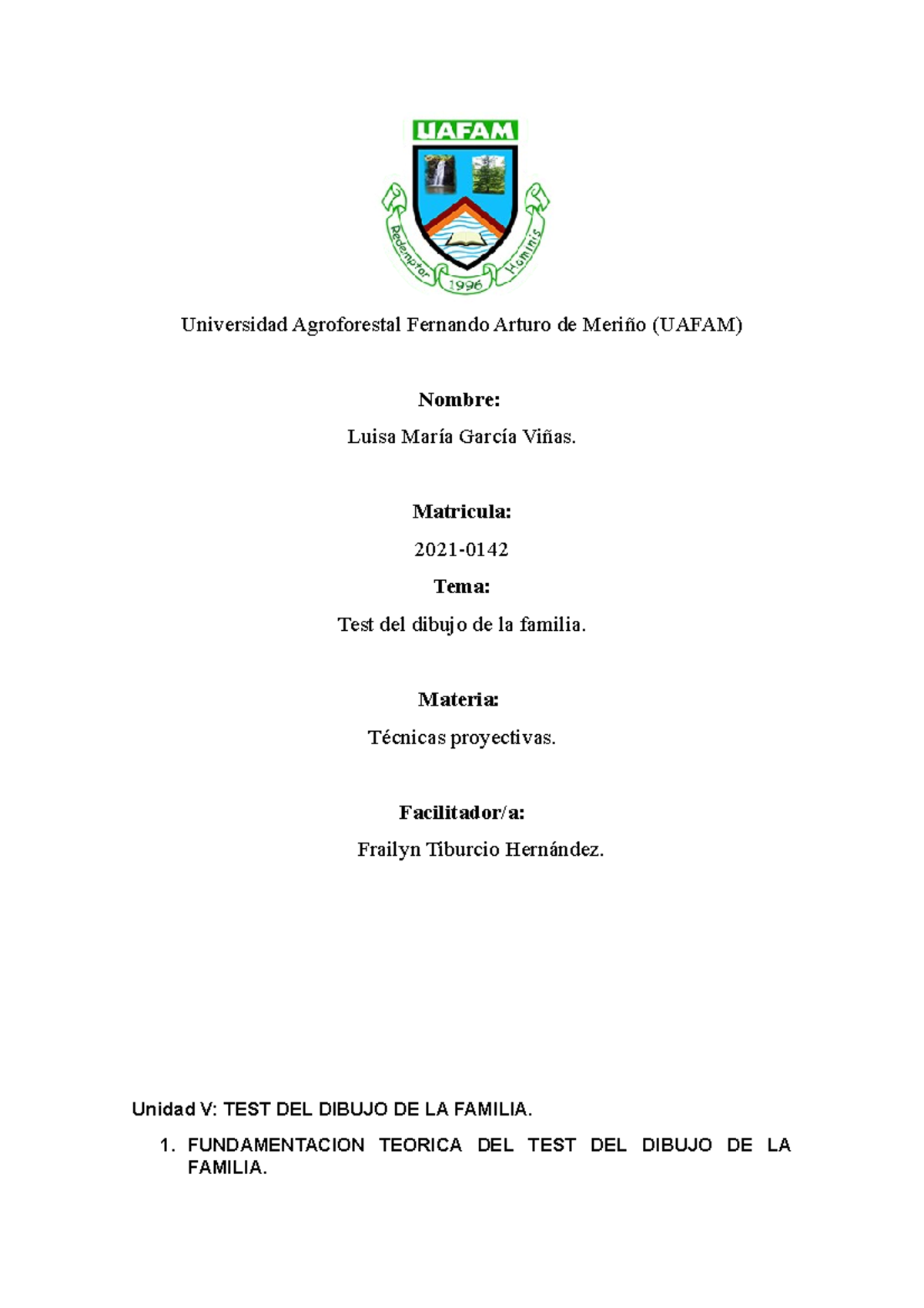 Tarea de la unidad V de Luisa - Universidad Agroforestal Fernando ...