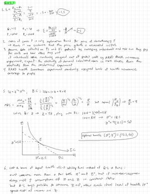 Prob Set - Problem sets - ECON 129: Health Economics Problem Set #1. BHT Question 2. True or ...