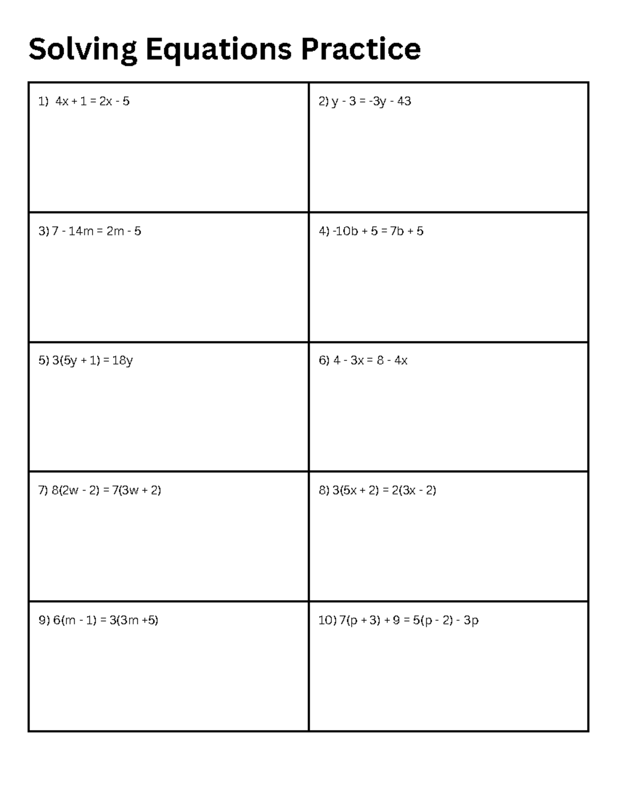 Solving Equations Practice - Studocu