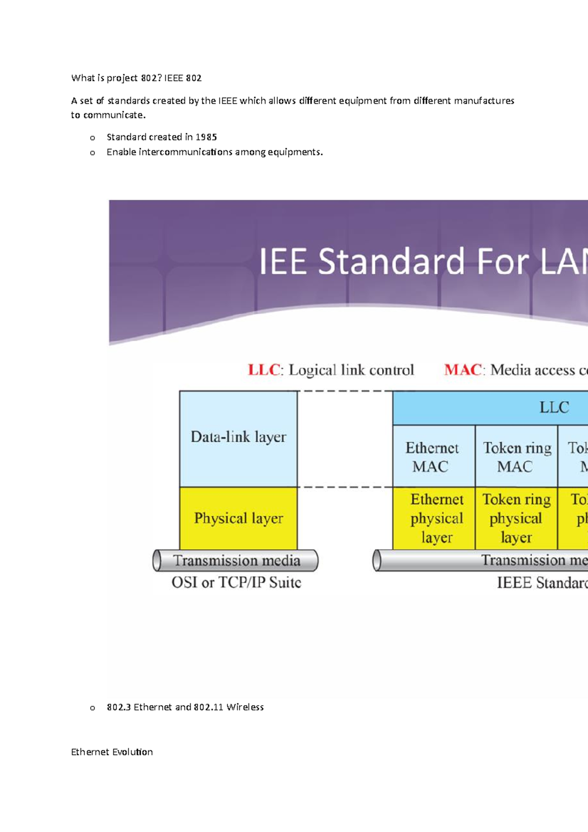 Week6 - project 802, IEEE 802 , Ethernet Evolution, Ethernet, STP ...