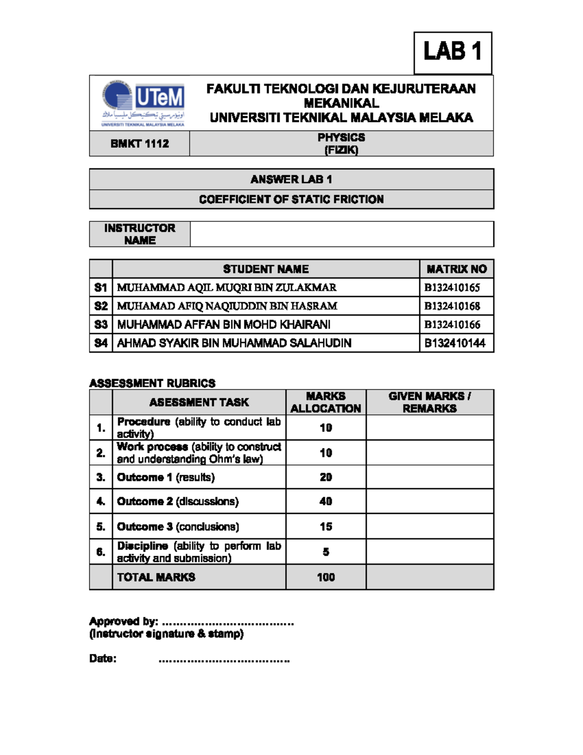 Lab 1 Coefficient of Static Friction - ####### Introduction ...