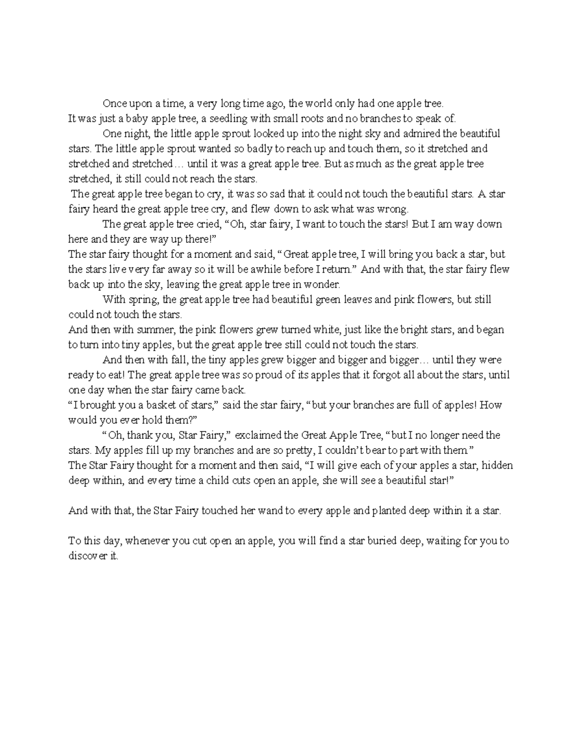 Apple tree - short story - Once upon a time, a very long time ago, the ...