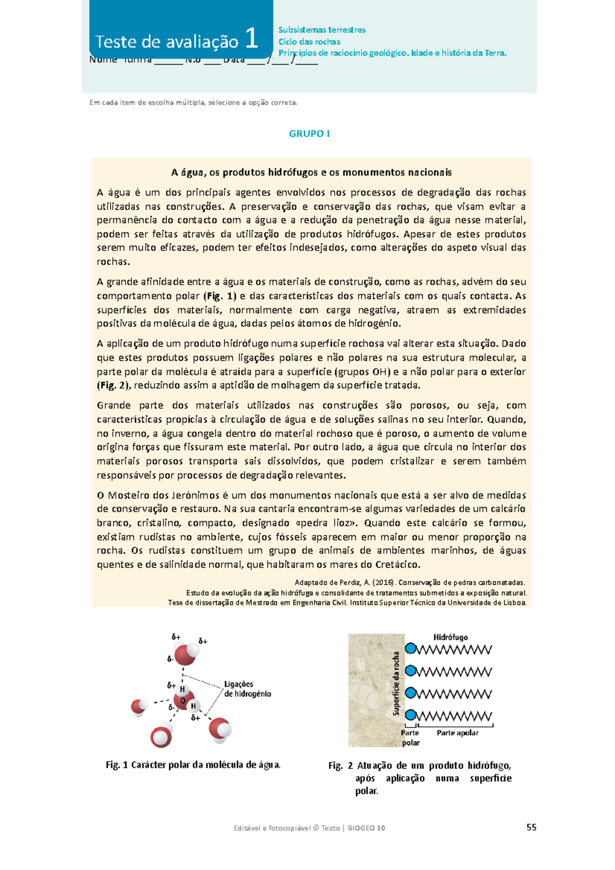 [2.2.1] Bio Geo 10 DP [Teste 1] - Em cada item de escolha múltipla ...
