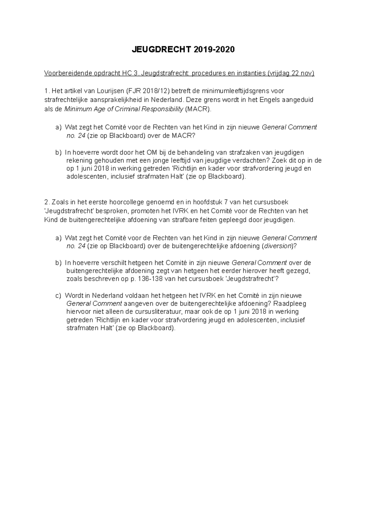 JR HC3 Voorbereidende opdracht - JEUGDRECHT 2019- Voorbereidende ...